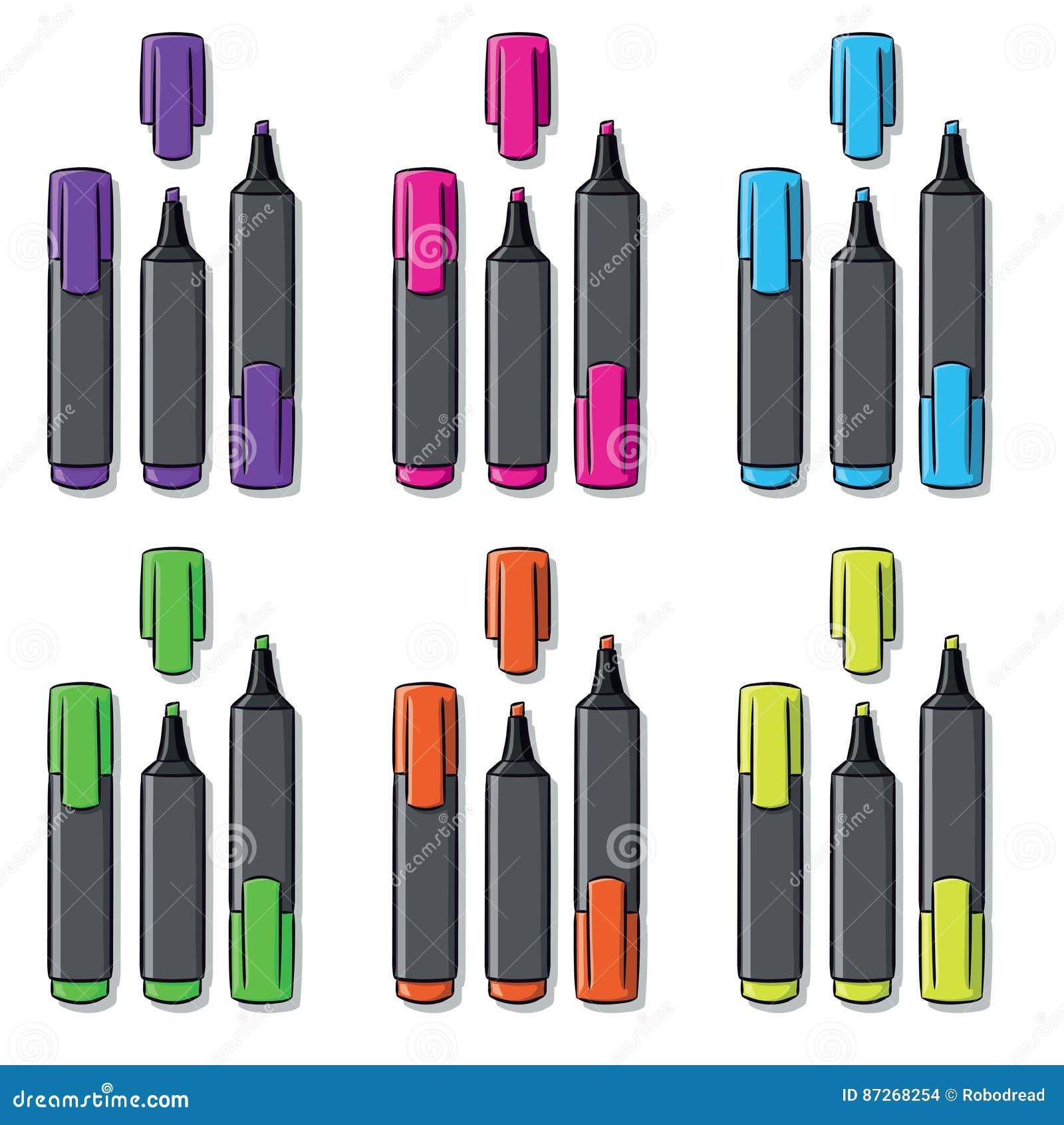 Highlighters of Different Colors Stock Vector - Illustration of office ...