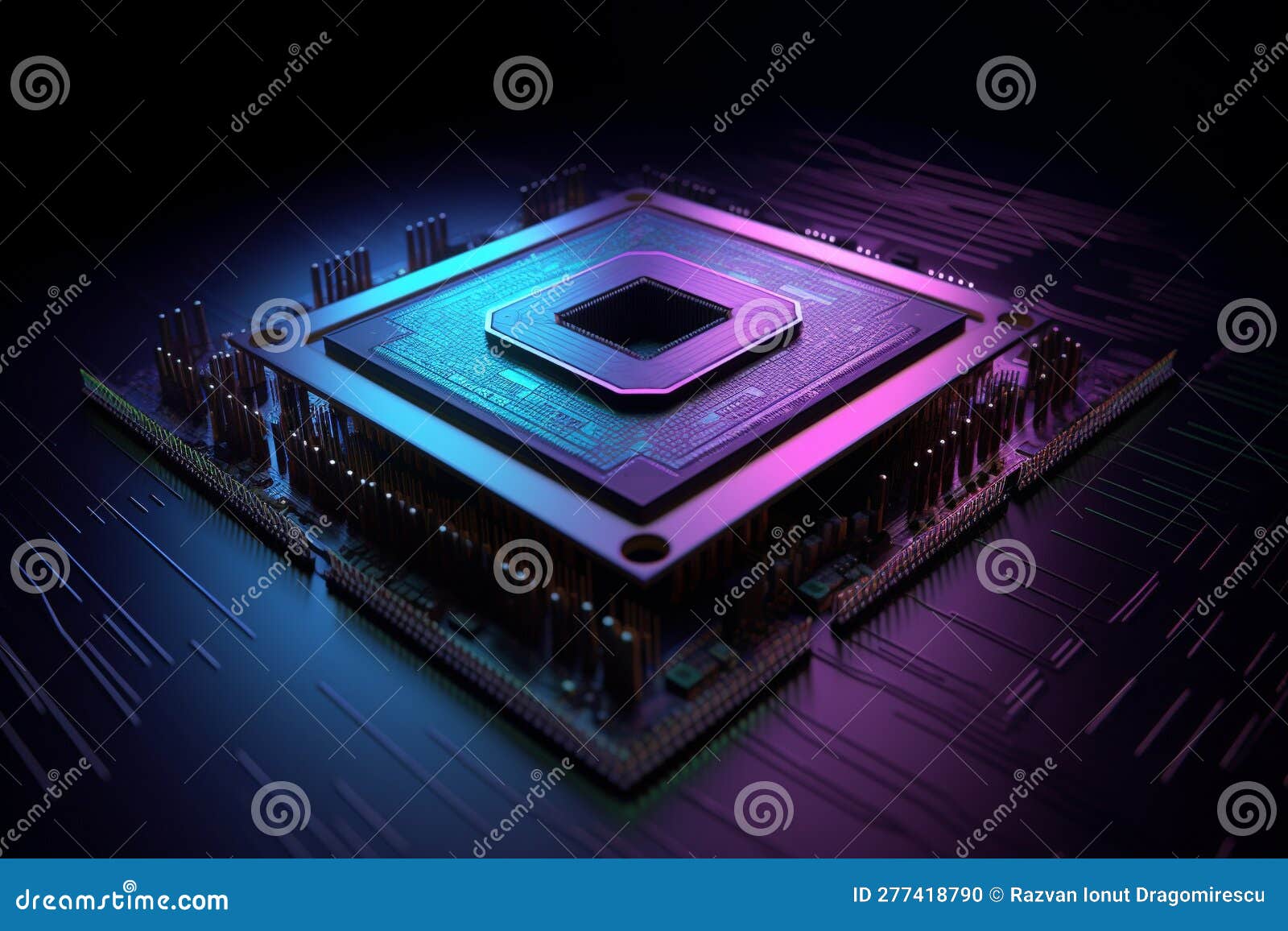 Highly Advanced Microchip Processor with a Series of Blue and Purple ...