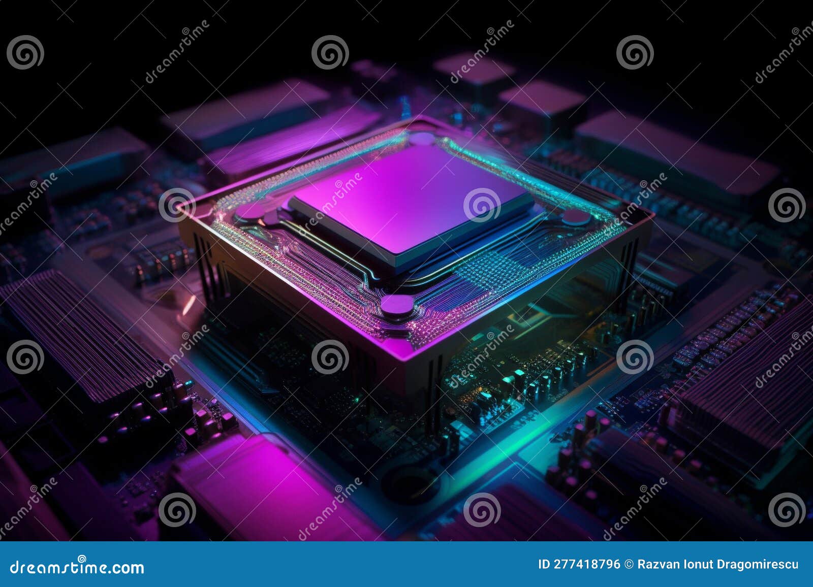 Highly Advanced Microchip Processor with a Series of Blue and Purple ...