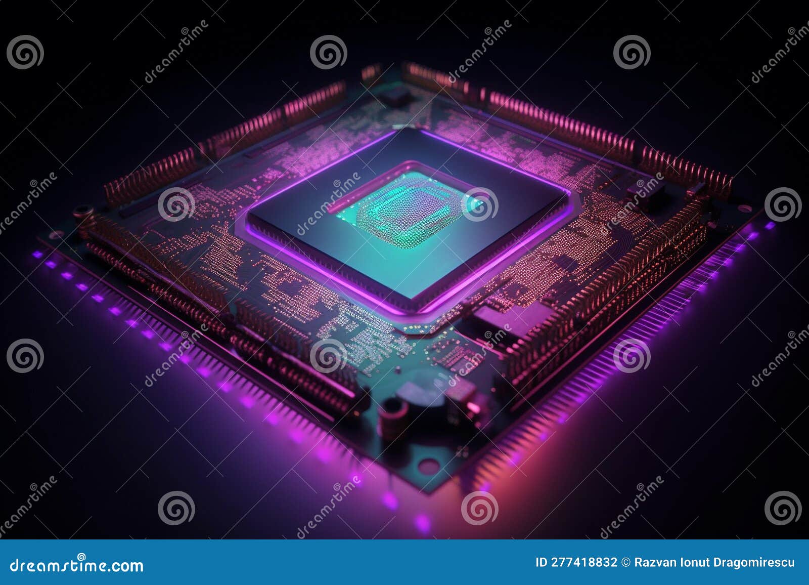 Highly Advanced Microchip Processor with a Series of Blue and Purple ...