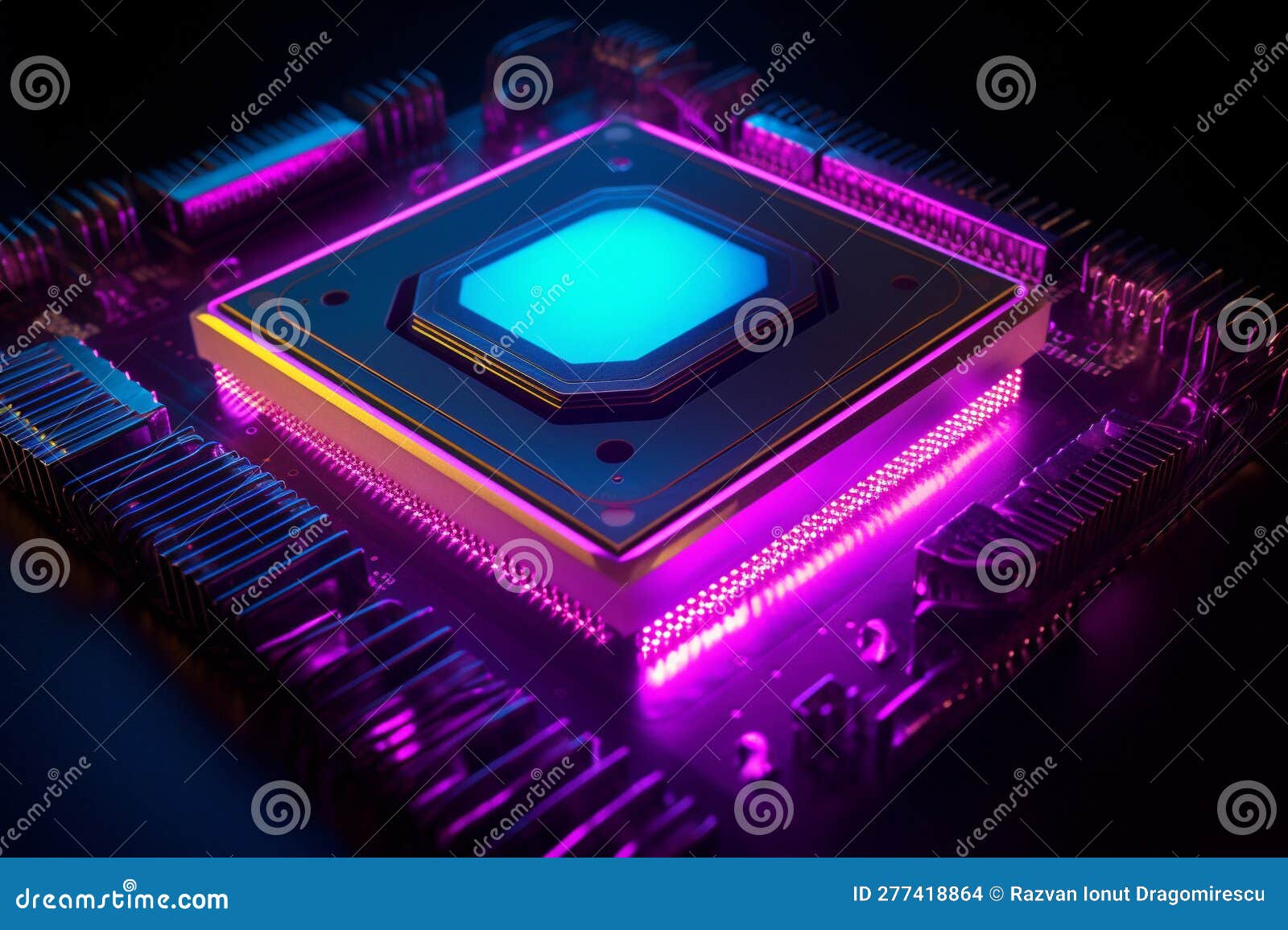 Highly Advanced Microchip Processor with a Series of Blue and Purple ...