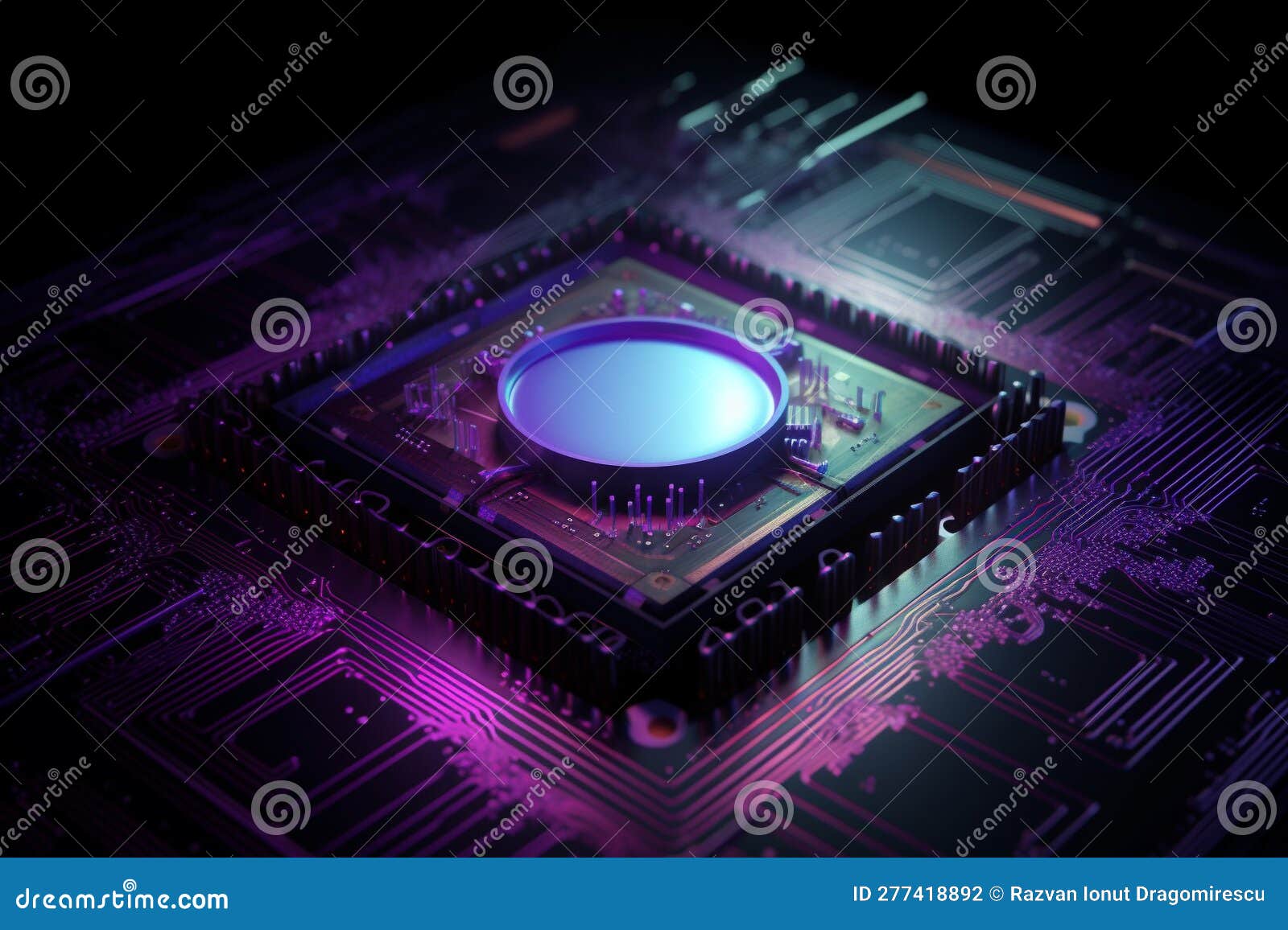 Highly Advanced Microchip Processor with a Series of Blue and Purple ...