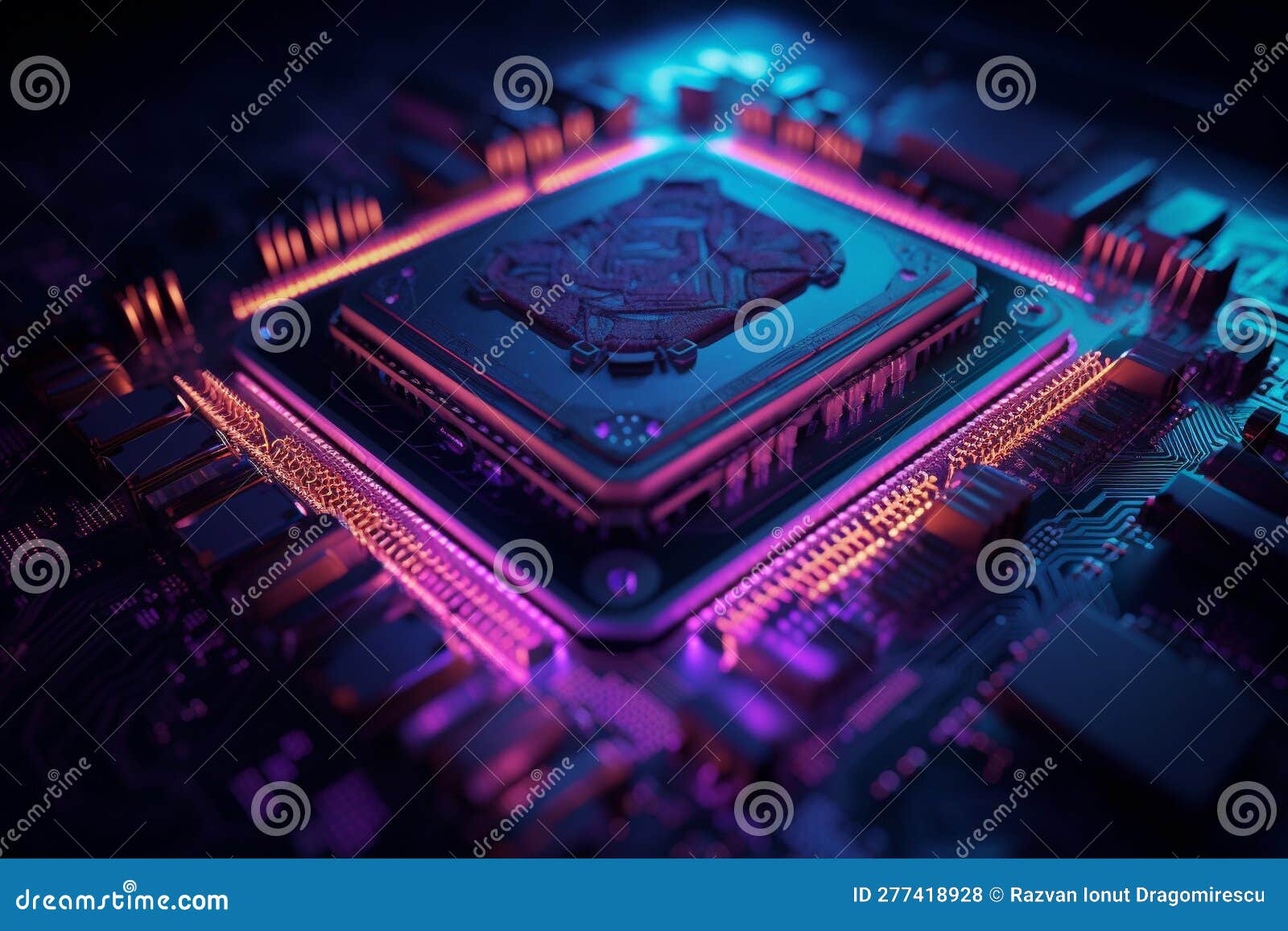 Highly Advanced Microchip Processor with a Series of Blue and Purple ...
