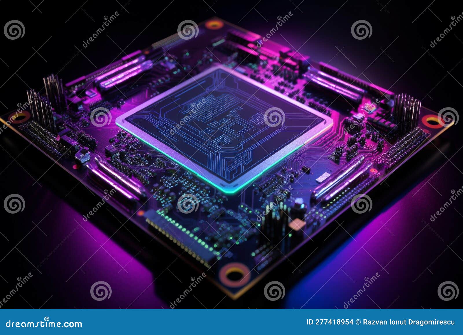 Highly Advanced Microchip Processor with a Series of Blue and Purple ...