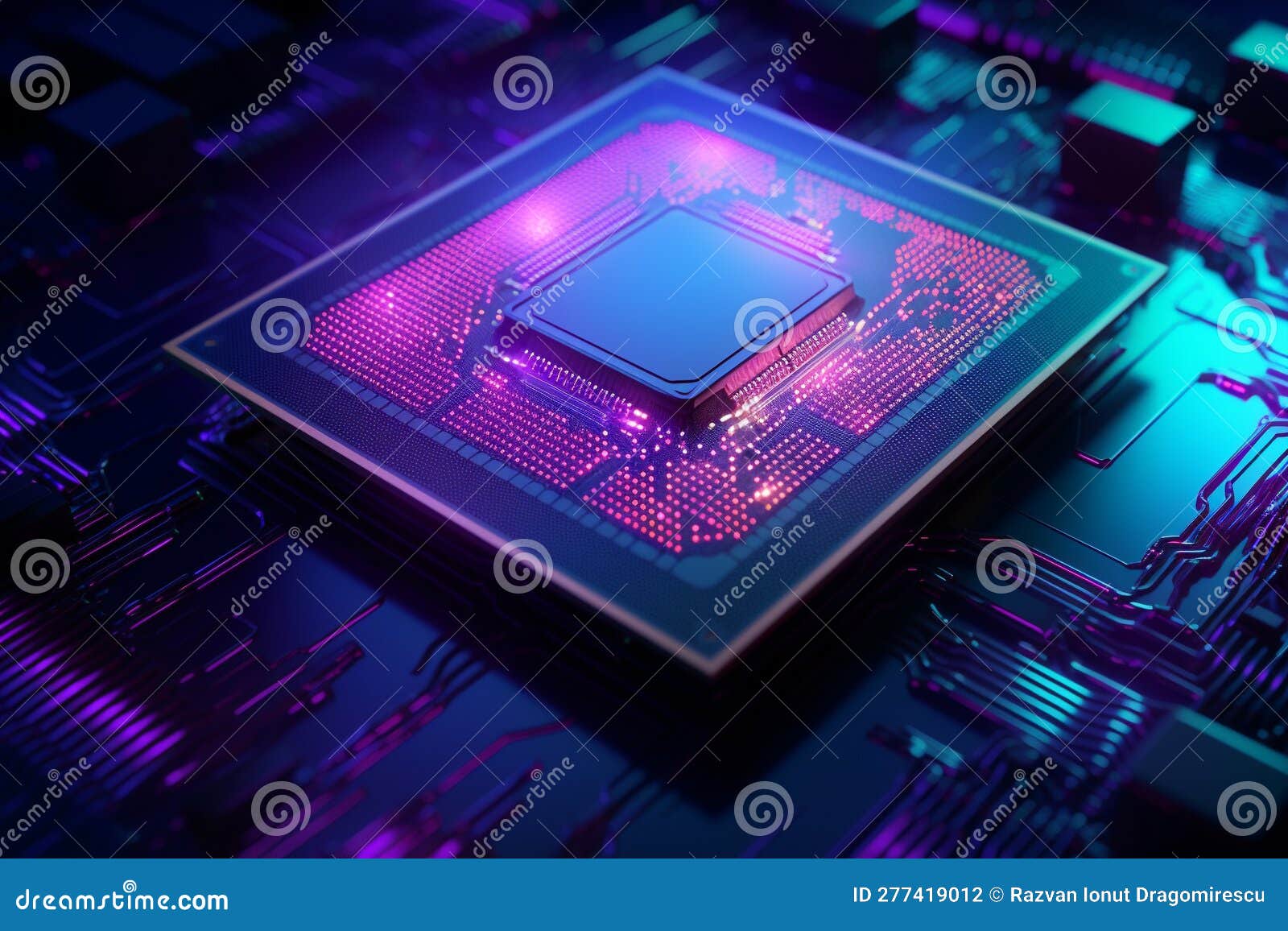 Highly Advanced Microchip Processor with a Series of Blue and Purple ...
