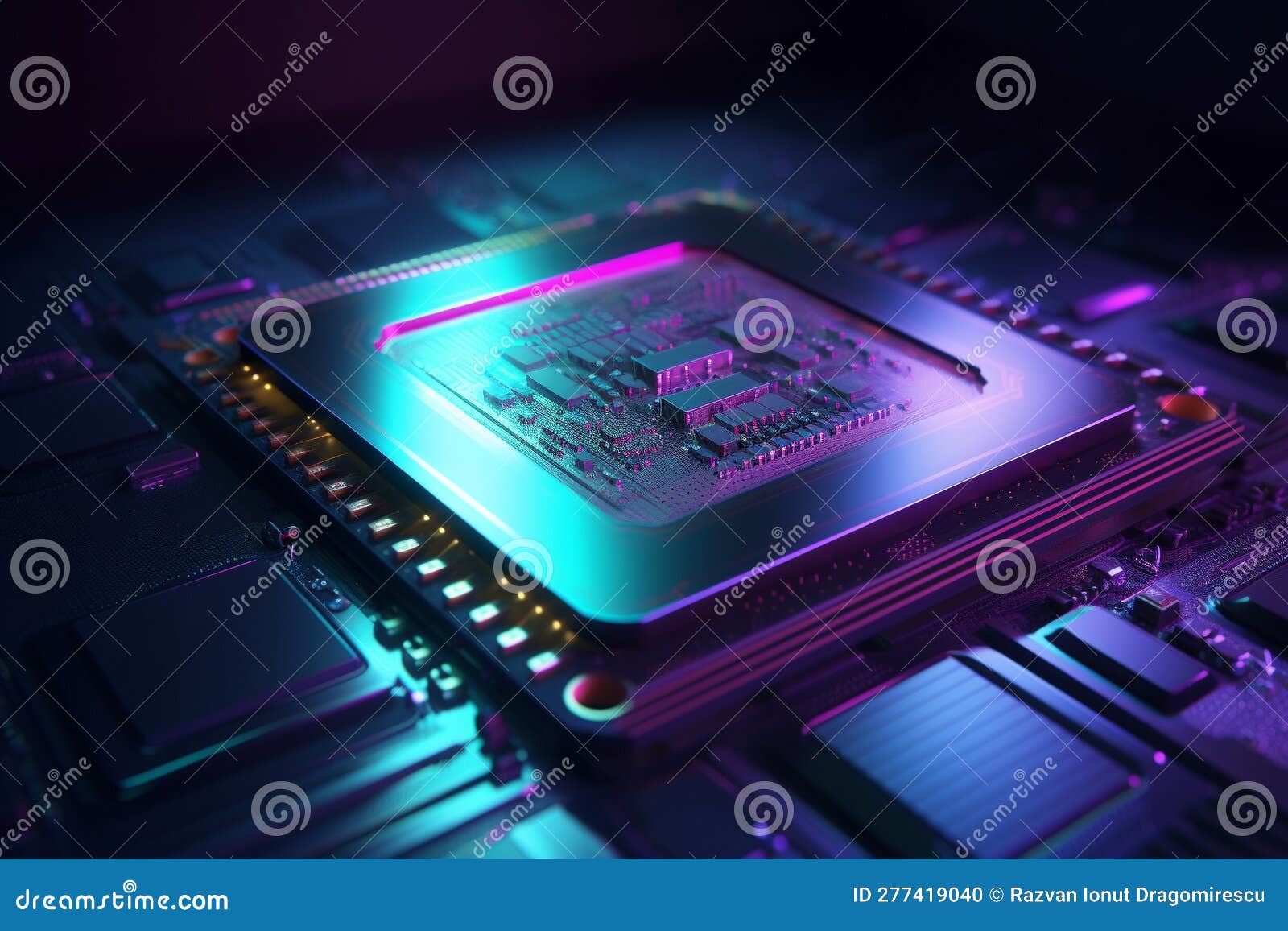 Highly Advanced Microchip Processor with a Series of Blue and Purple ...