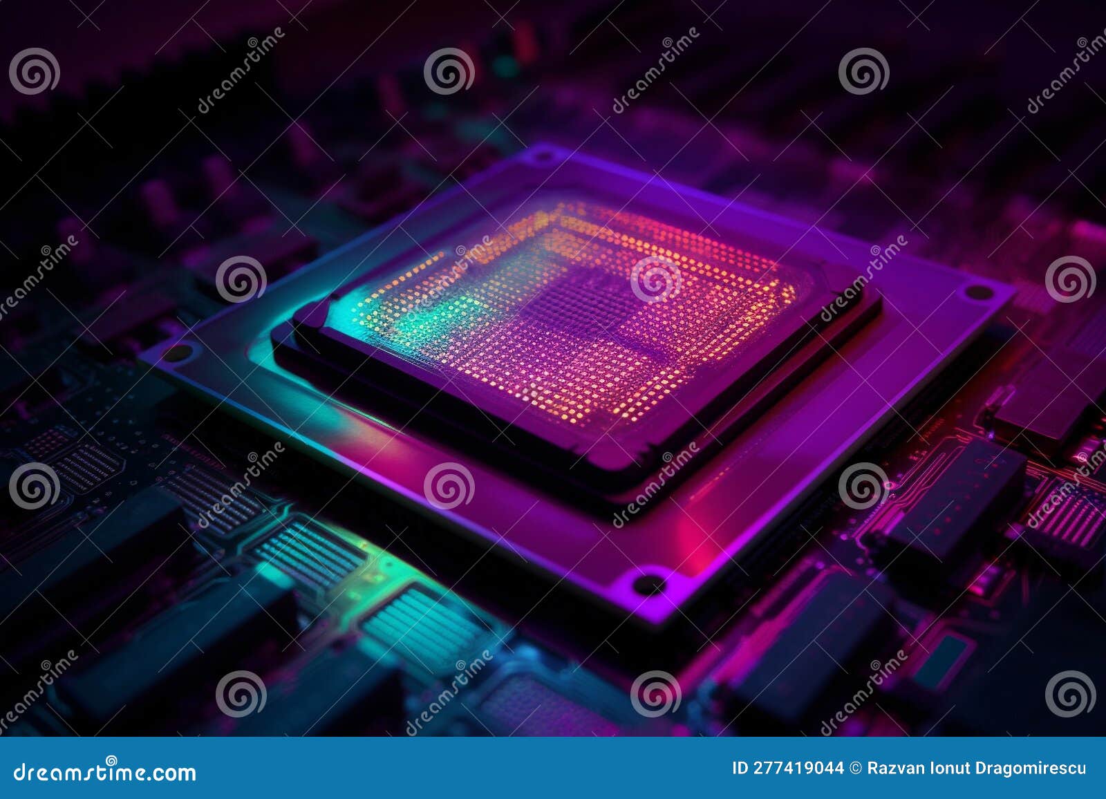 Highly Advanced Microchip Processor with a Series of Blue and Purple ...