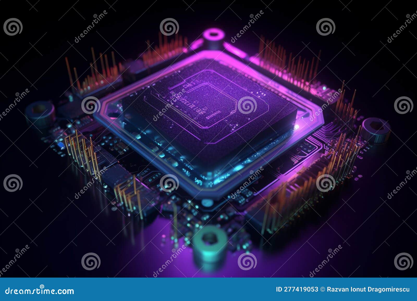 Highly Advanced Microchip Processor with a Series of Blue and Purple ...