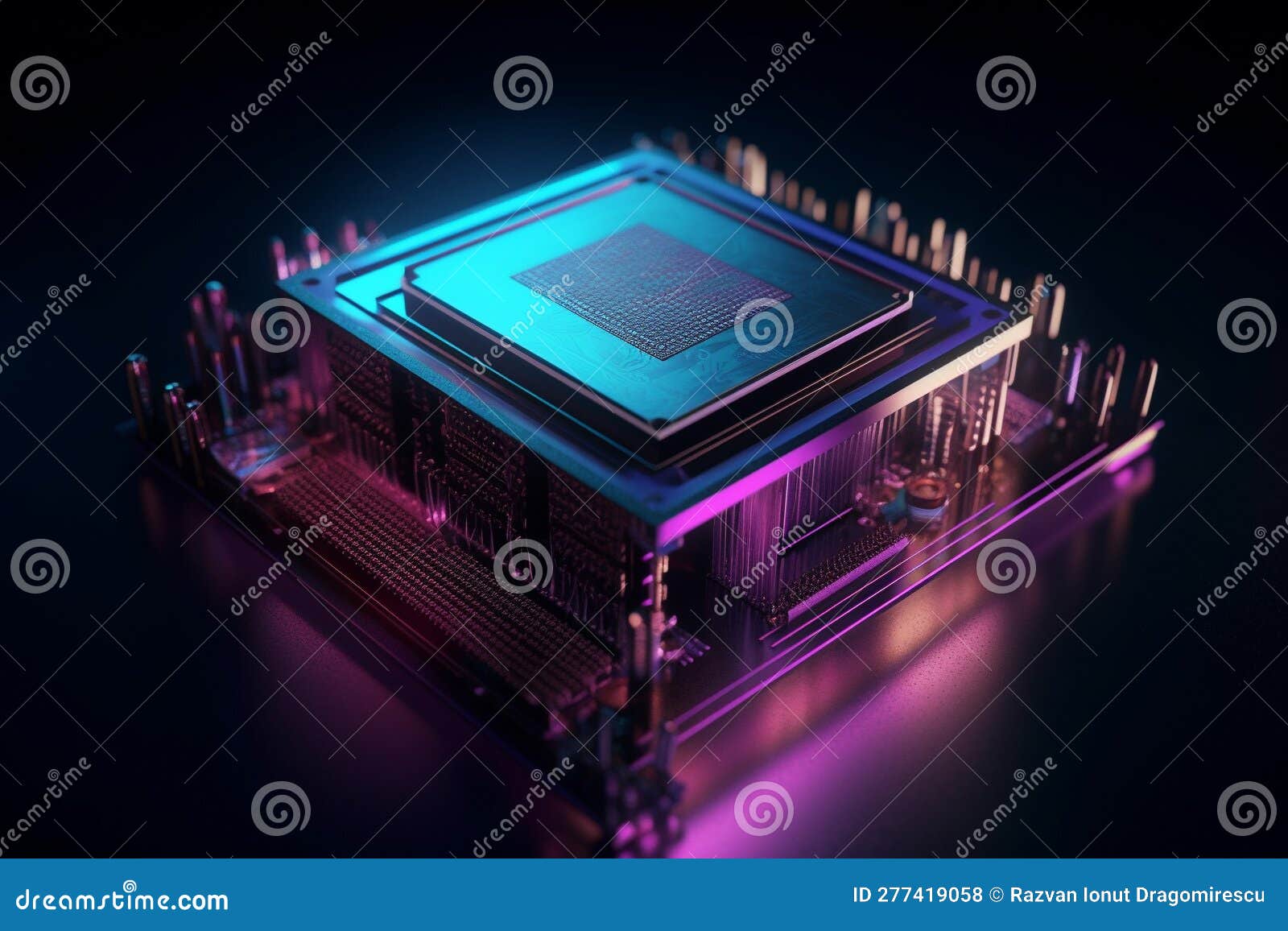 Highly Advanced Microchip Processor with a Series of Blue and Purple ...