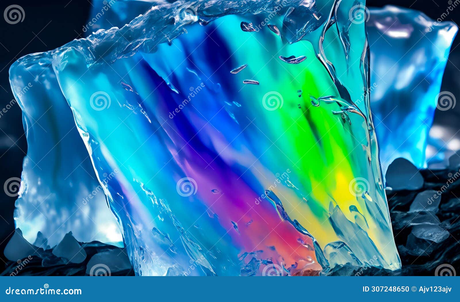 A Highly Coloured Image of Rainbow Colours Shown in a Freezing Iceberg ...