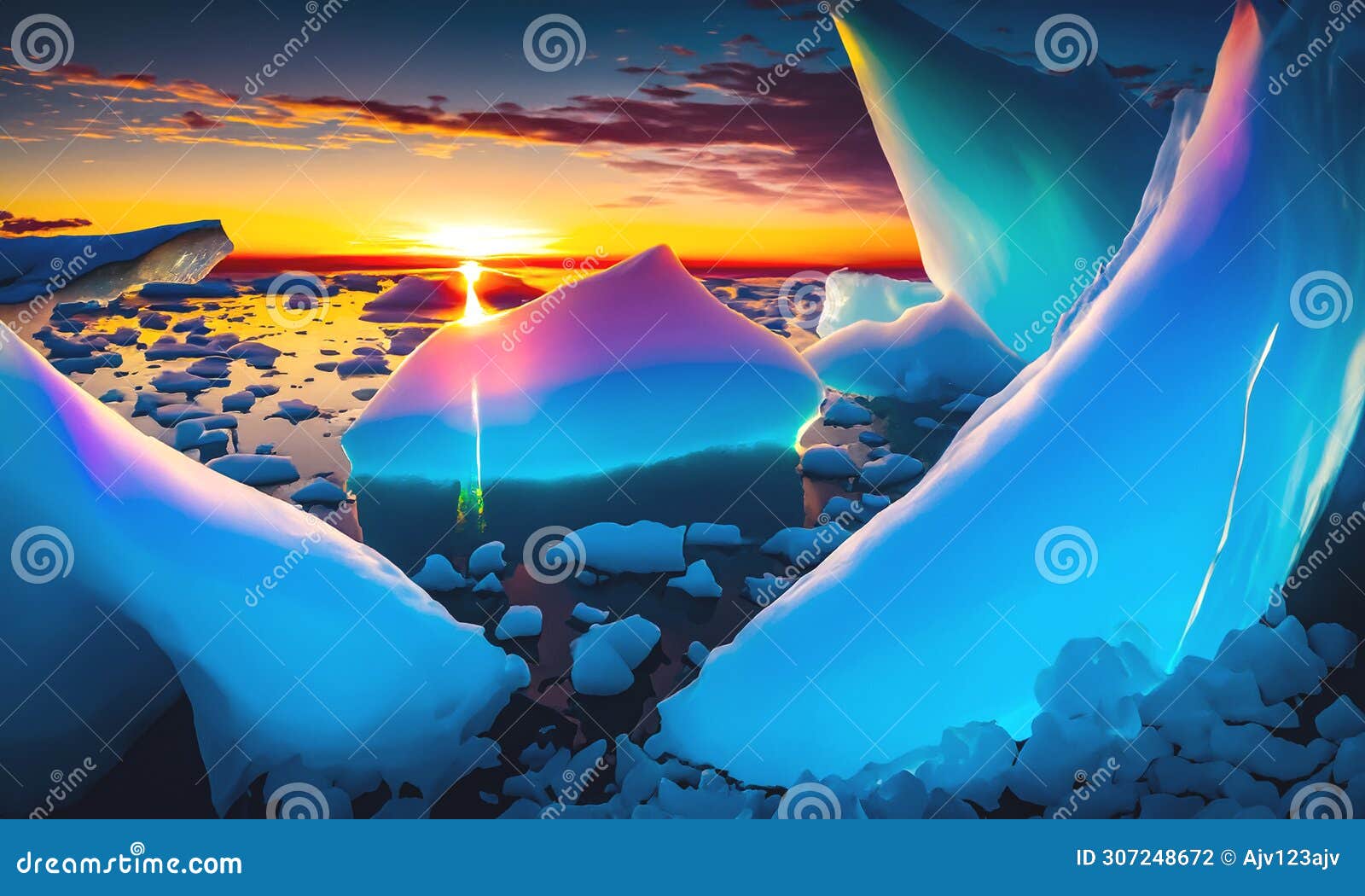 A Highly Coloured Image Of Rainbow Colours Shown In A Freezing Iceberg ...
