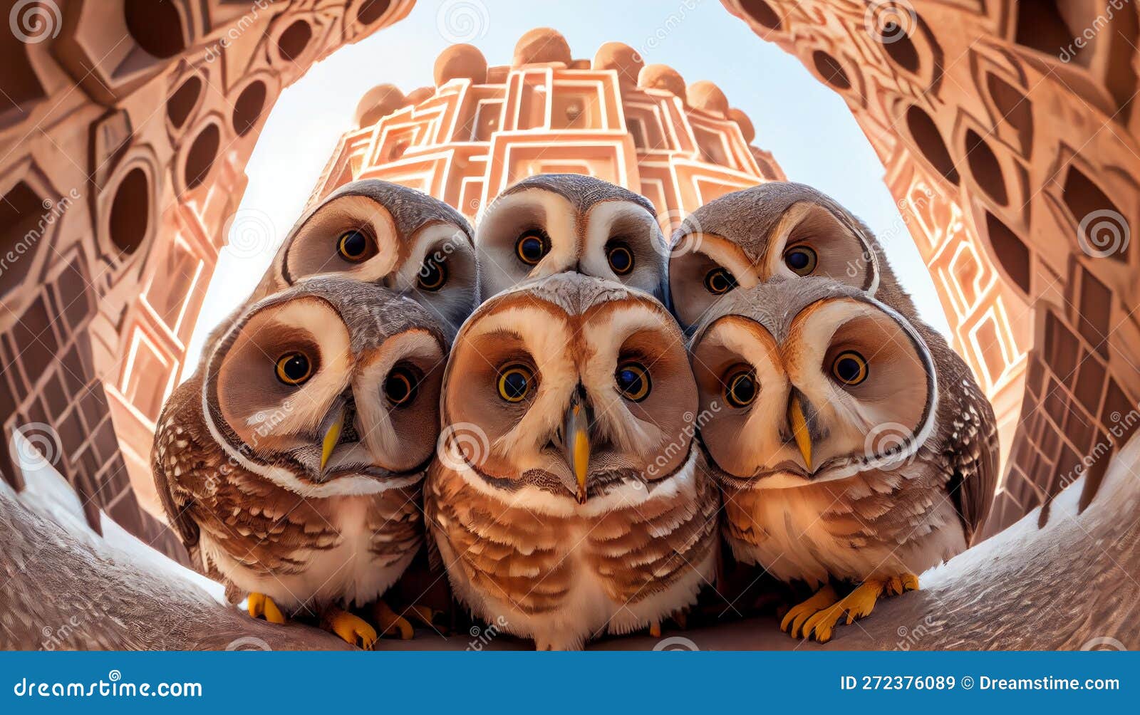 Highly Defined Selfie of a Group of Barred Owl Focusing on Camera ...