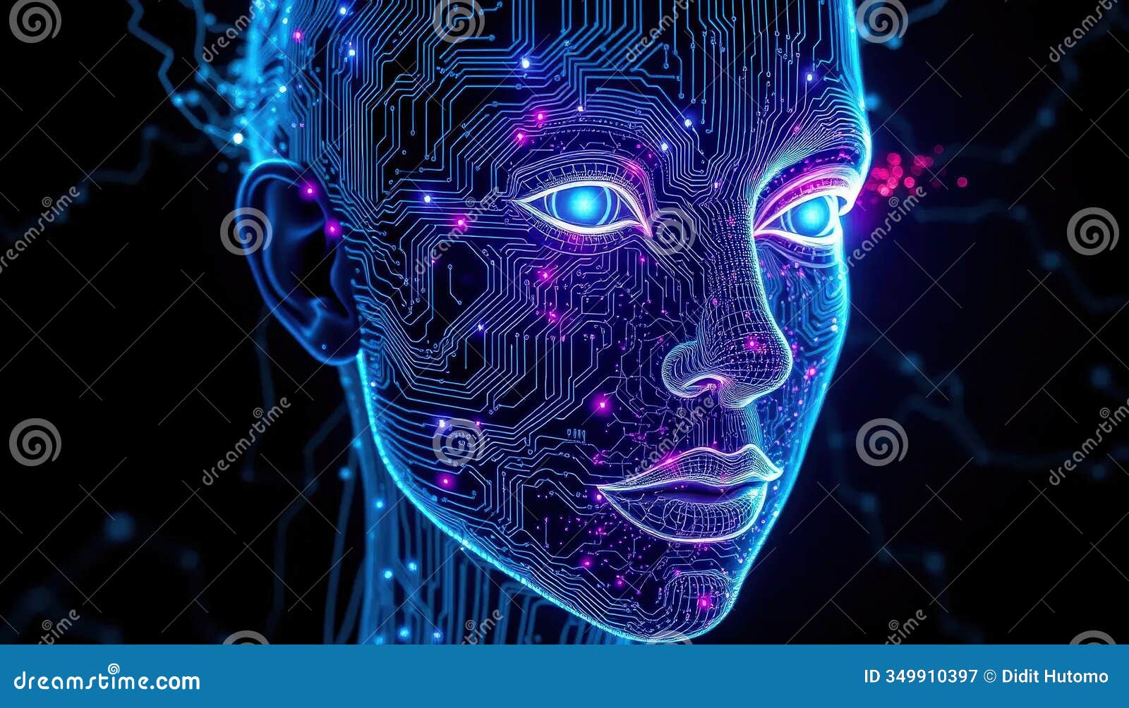 Highly-detailed Abstract Human Face Made of Flowing Digital Circuits ...