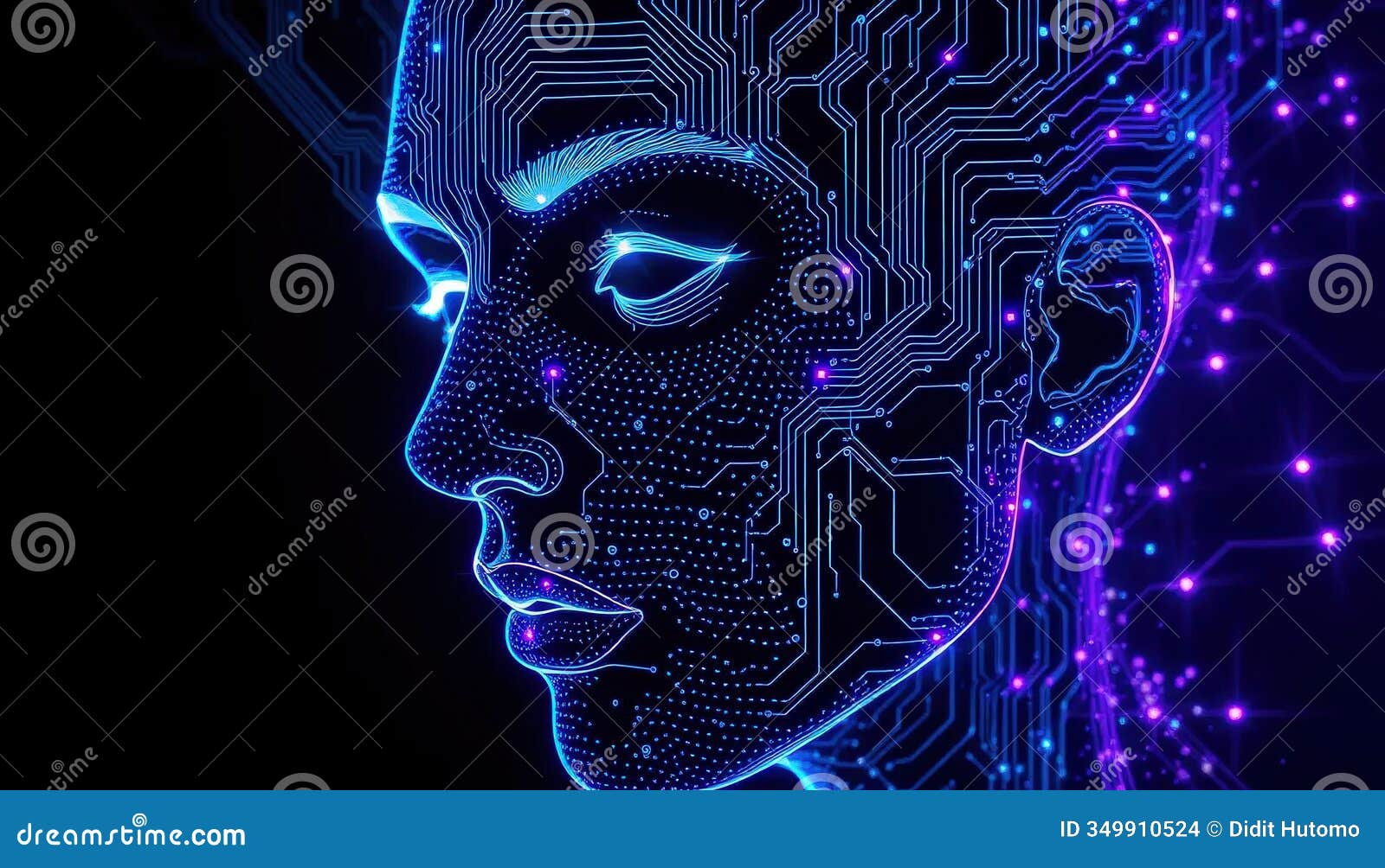 Highly-detailed Abstract Human Face Made of Flowing Digital Circuits ...