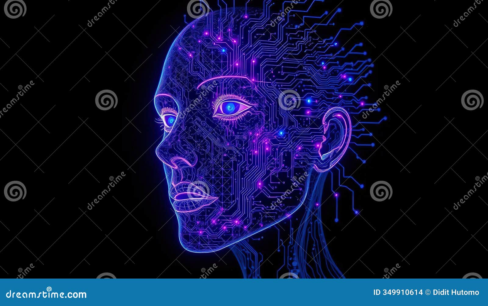 Highly-detailed Abstract Human Face Made of Flowing Digital Circuits ...