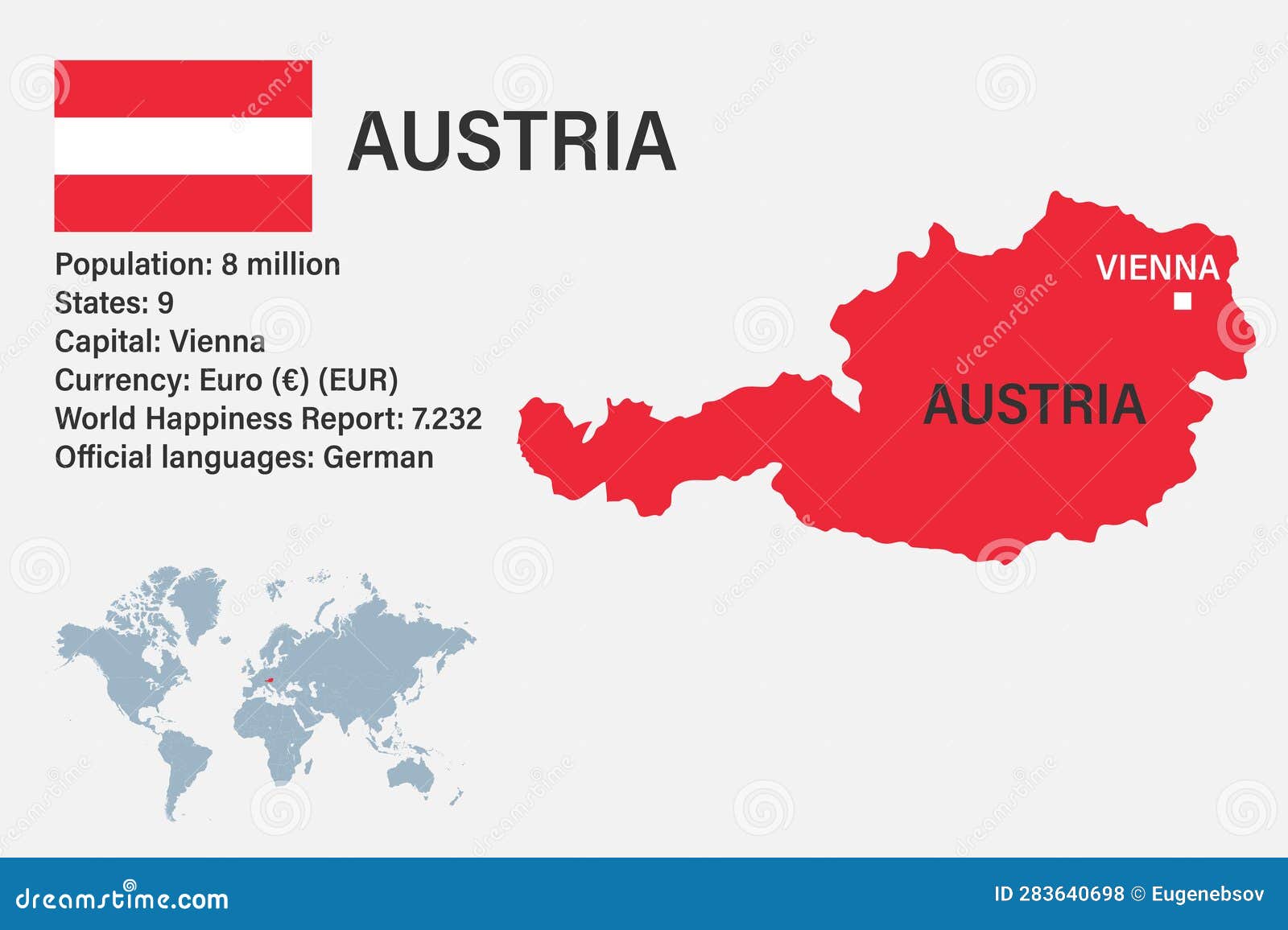 Highly Detailed Austria Map with Flag, Capital and Small Map of the ...
