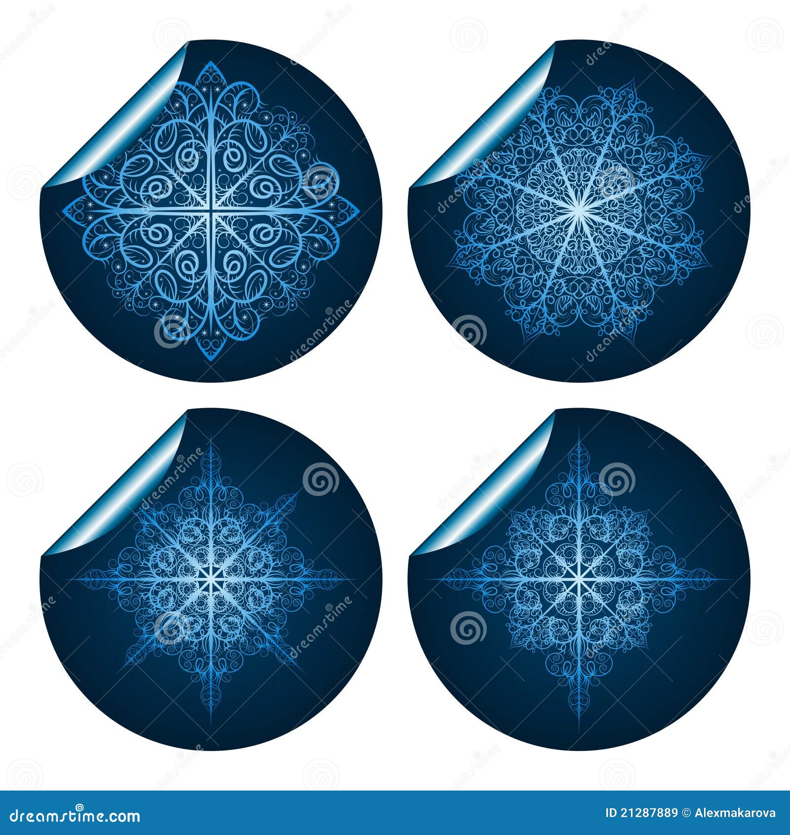 Highly Detailed Blue Snowflake Stickers Stock Vector - Illustration of ...