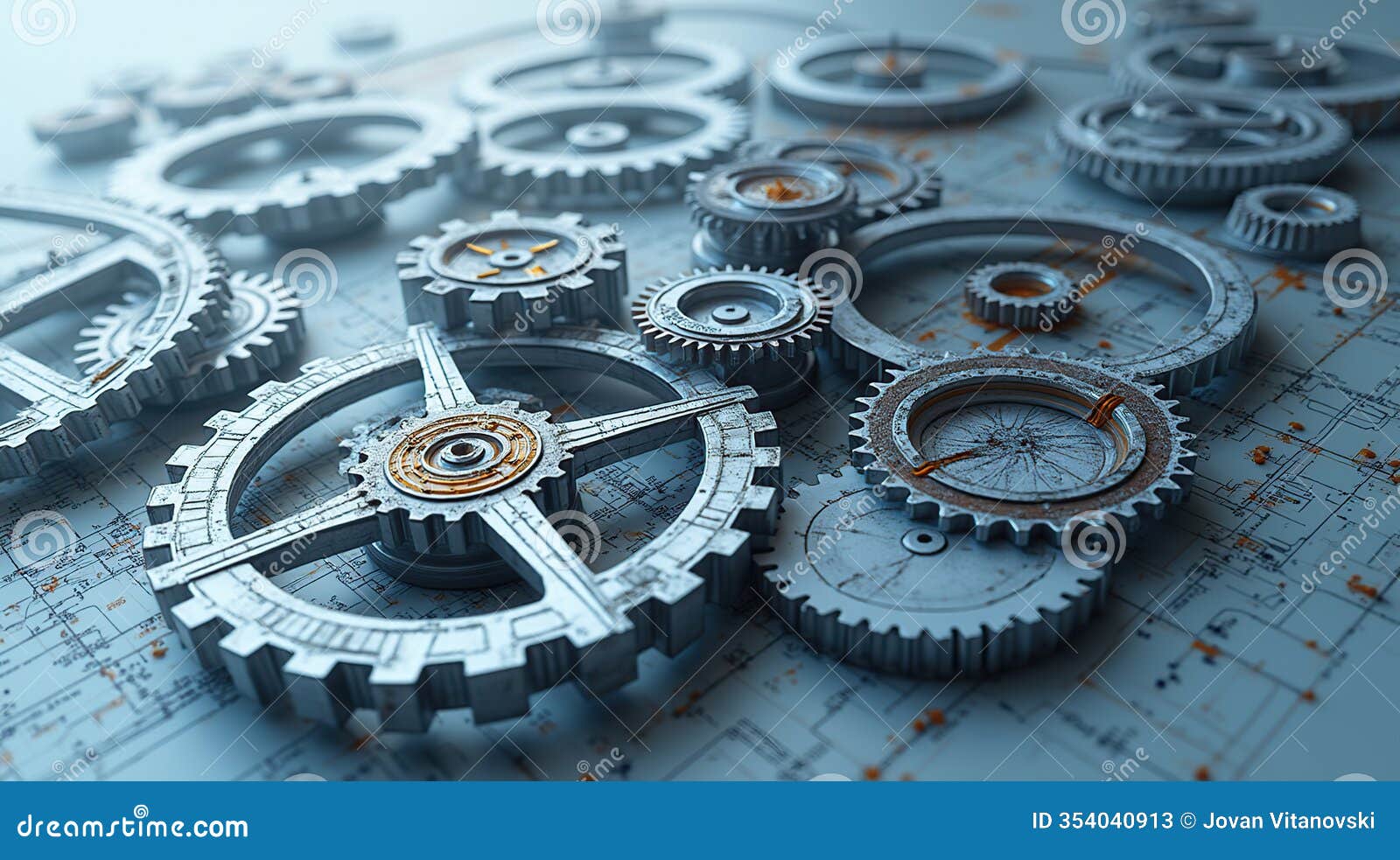 Highly Detailed Blueprint of Interlocking Mechanical Gears and ...