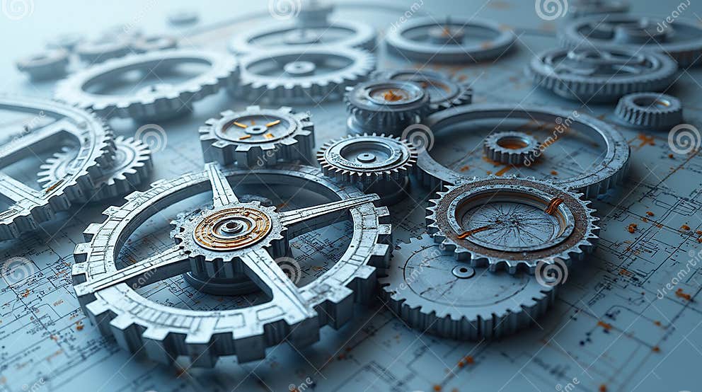 Highly Detailed Blueprint of Interlocking Mechanical Gears and ...