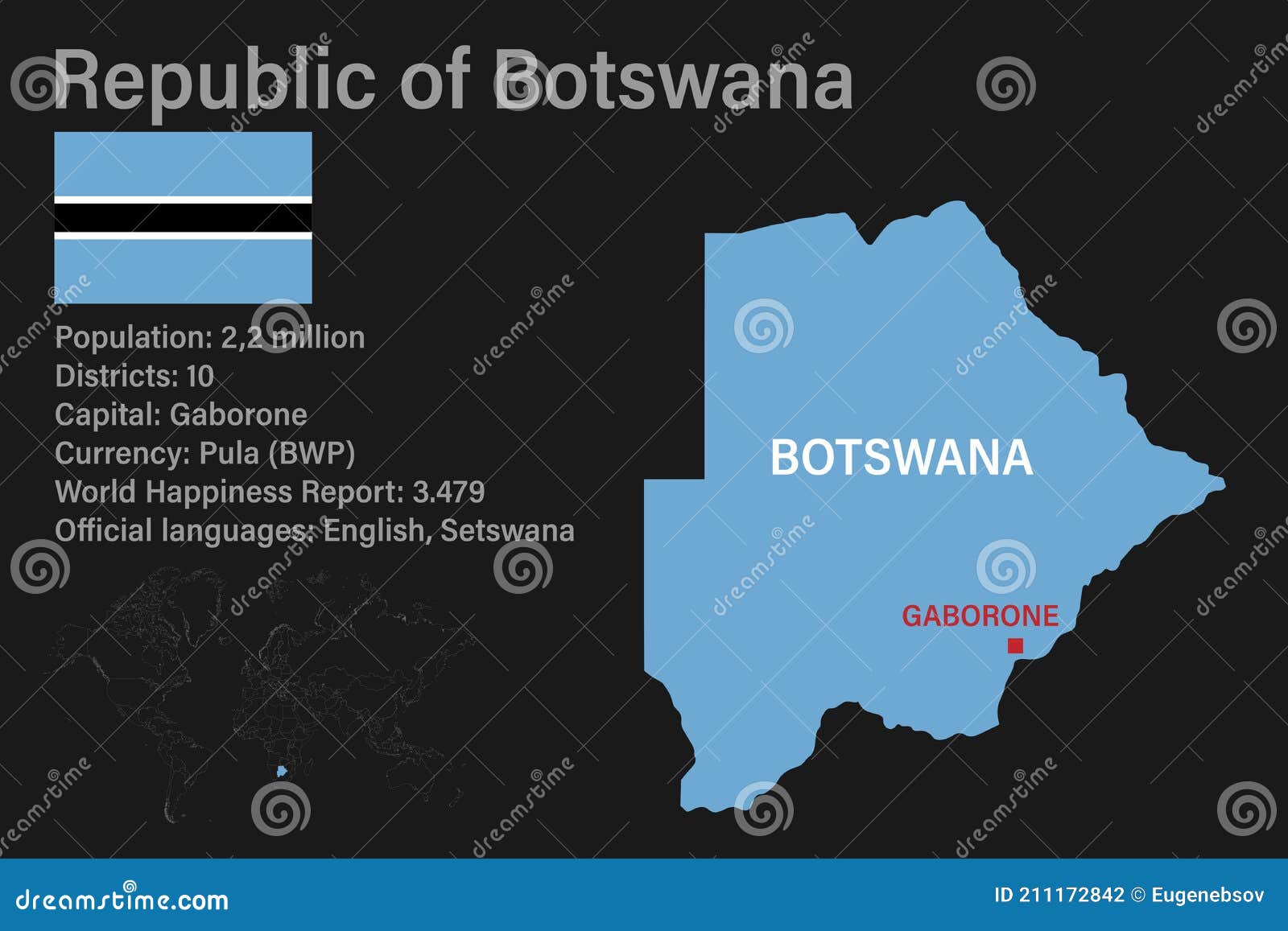 Highly Detailed Botswana Map with Flag, Capital and Small Map of the ...