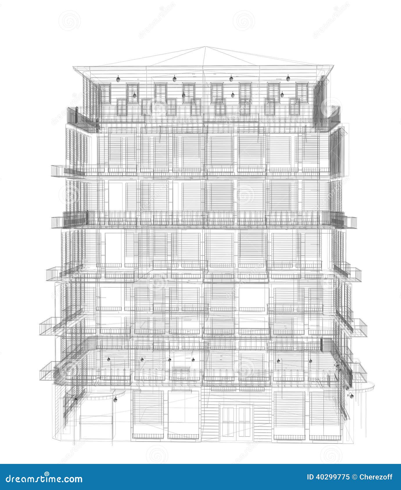 Highly Detailed Building. Wire-frame Render Stock Illustration ...
