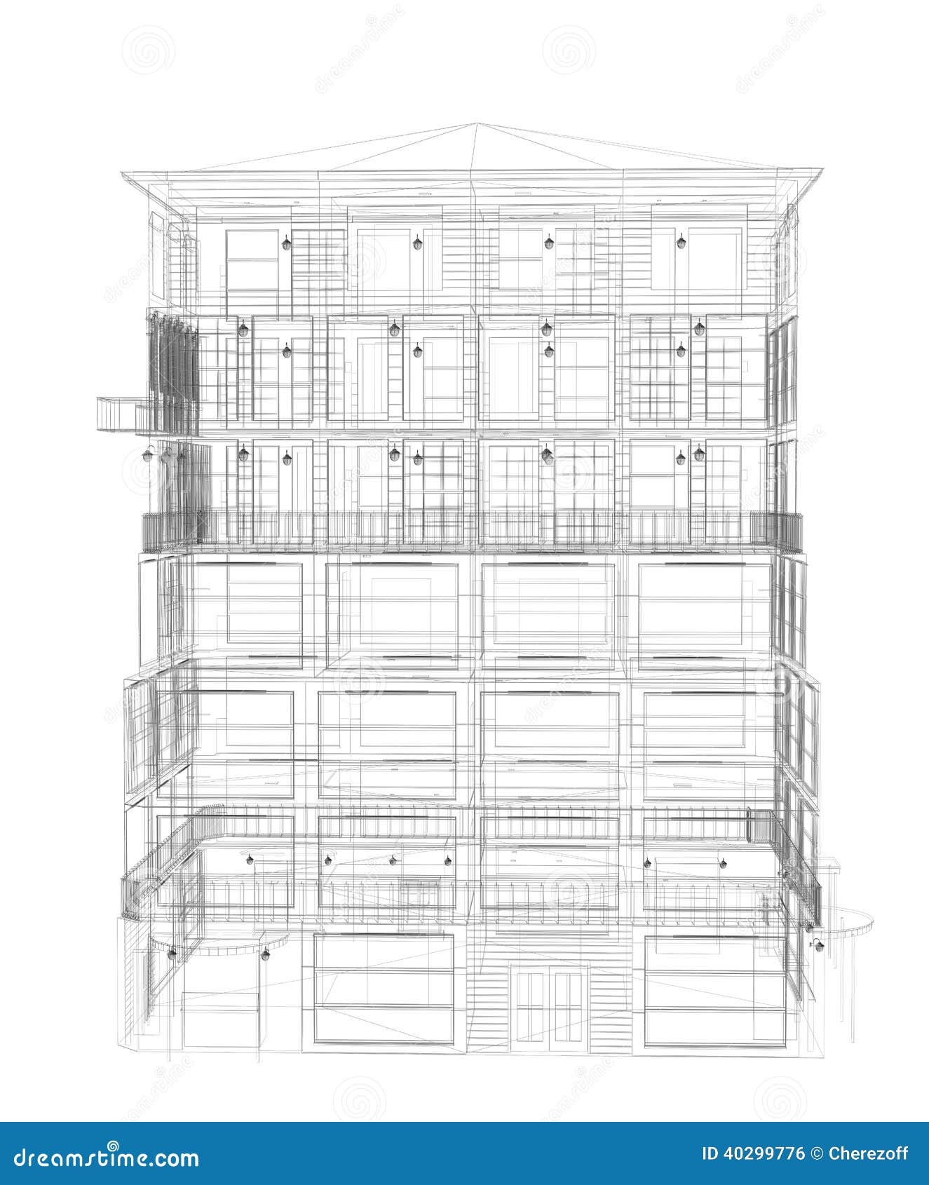 Highly Detailed Building. Wire-frame Render Stock Illustration ...