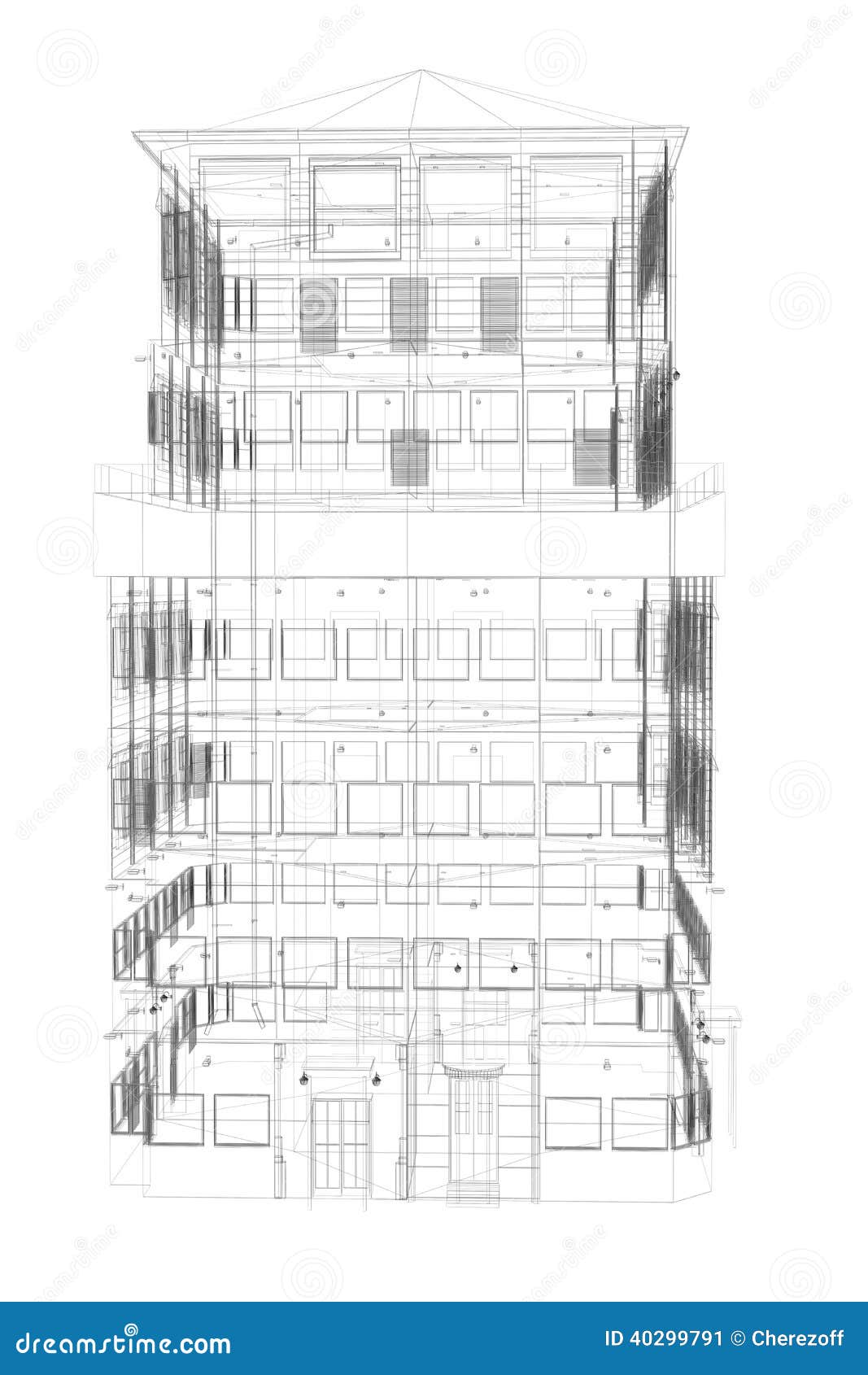 Highly Detailed Building. Wire-frame Render Stock Illustration ...