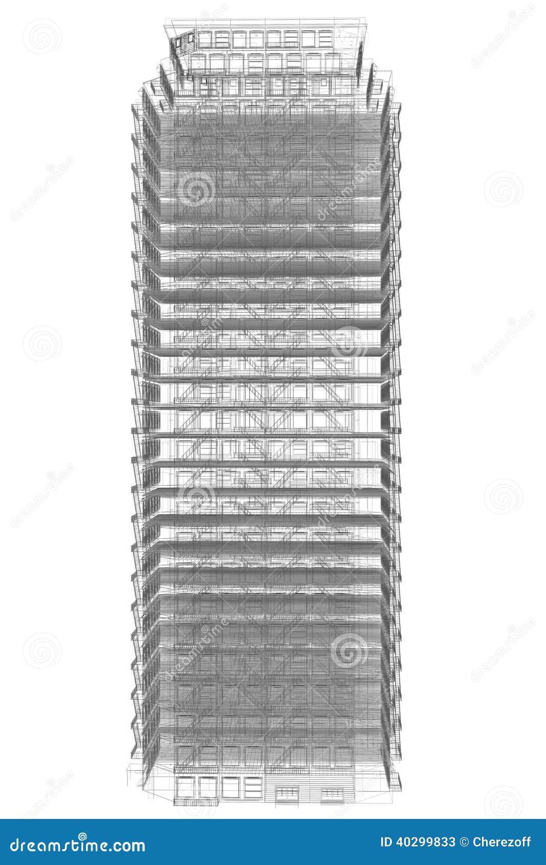 Highly Detailed Building. Wire-frame Render Stock Illustration ...