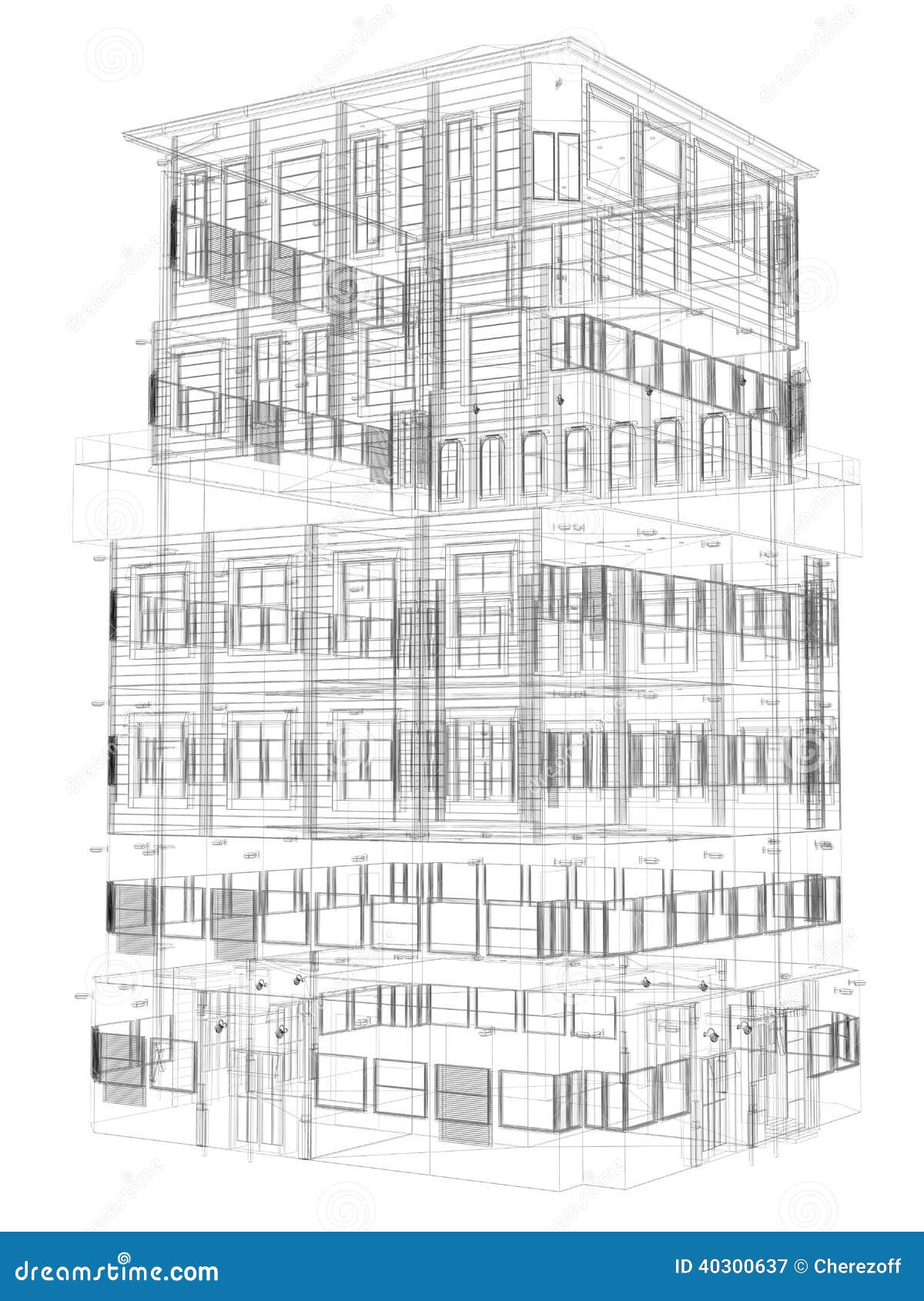 Highly Detailed Building. Wire-frame Render Stock Illustration ...