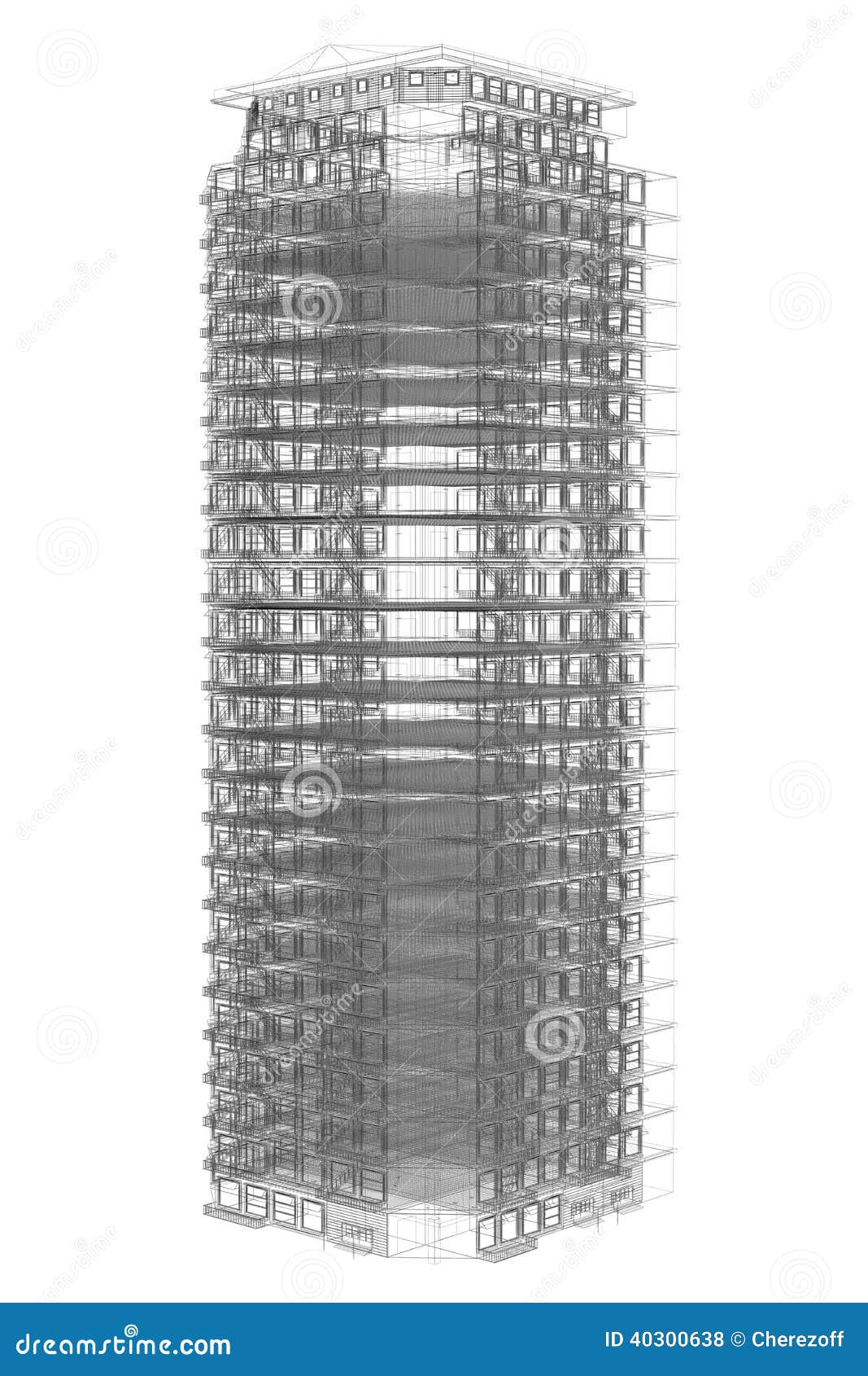 Highly Detailed Building. Wire-frame Render Stock Illustration ...