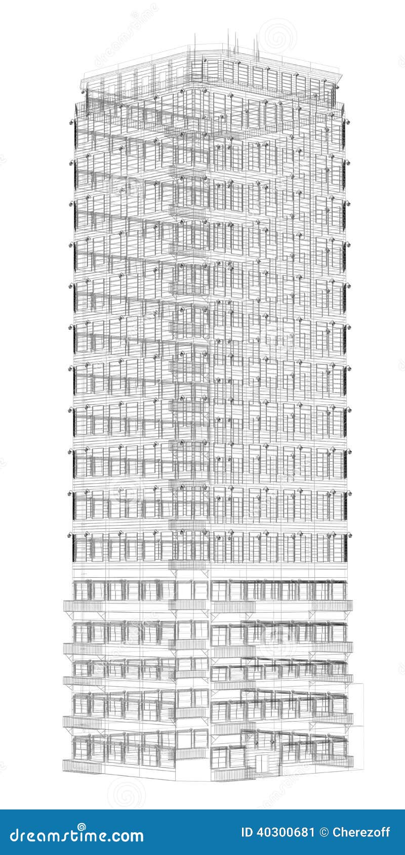 Highly Detailed Building. Wire-frame Render Stock Illustration ...