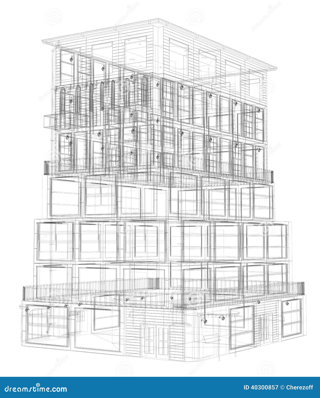Highly Detailed Building. Wire-frame Render Stock Illustration ...