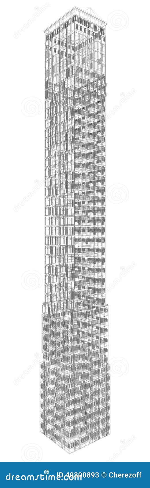 Highly Detailed Building. Wire-frame Render Stock Illustration ...