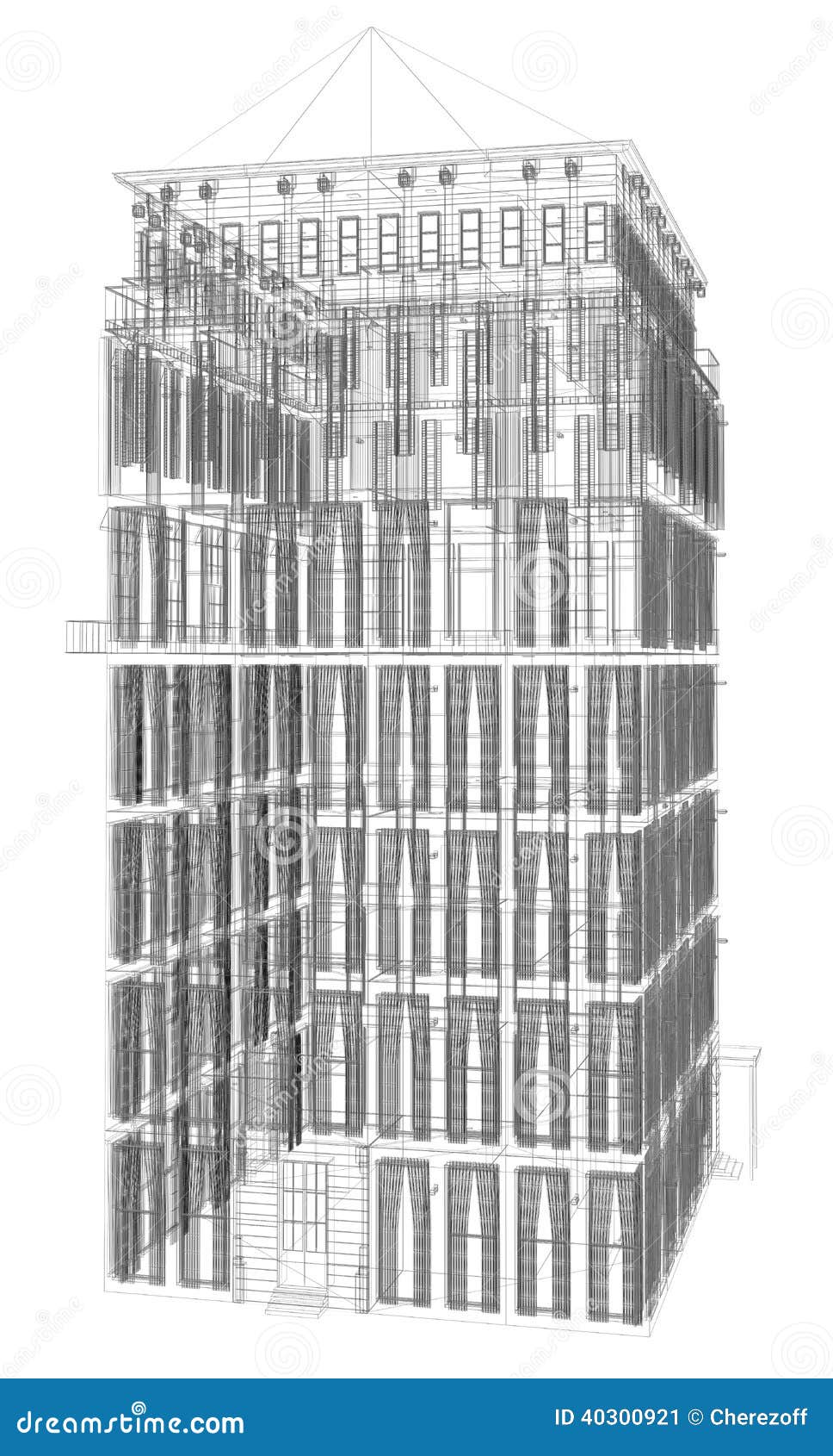 Highly Detailed Building. Wire-frame Render Stock Illustration ...