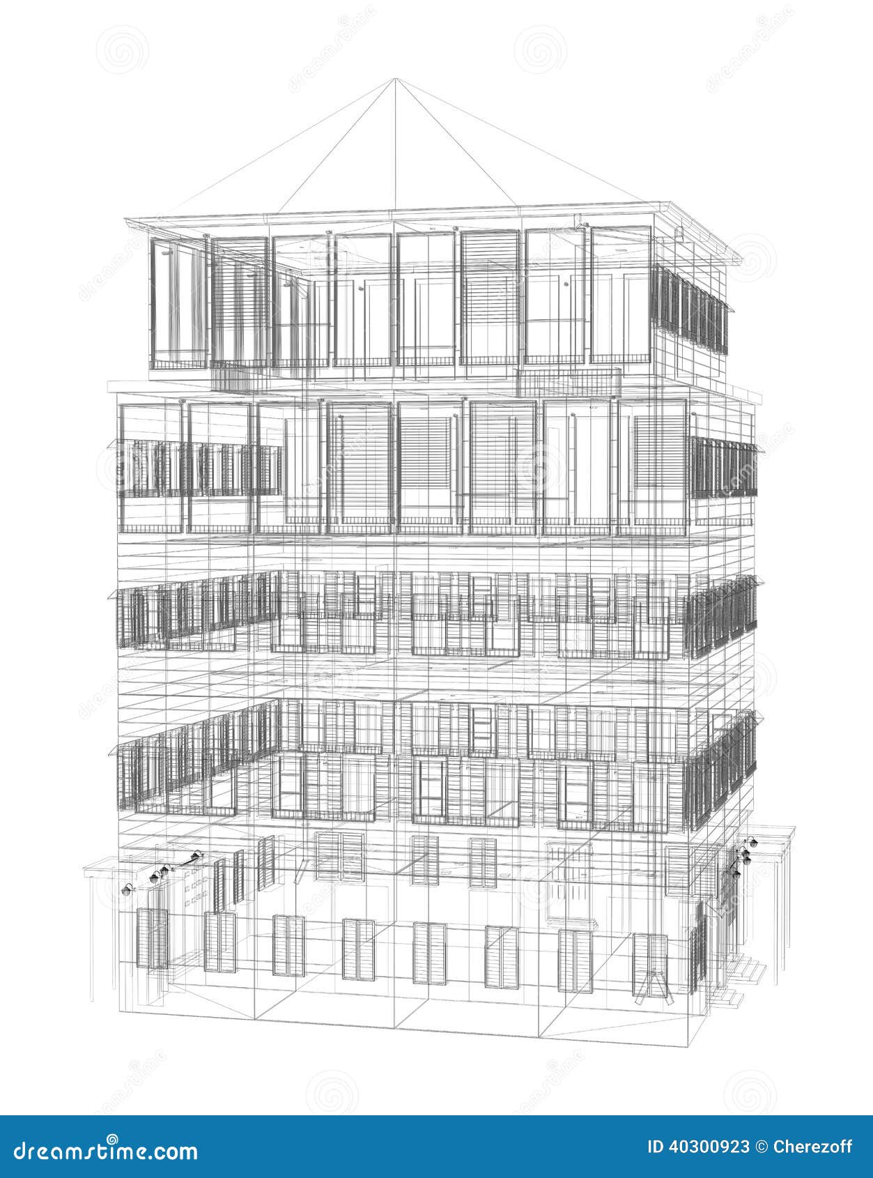 Highly Detailed Building. Wire-frame Render Stock Illustration ...