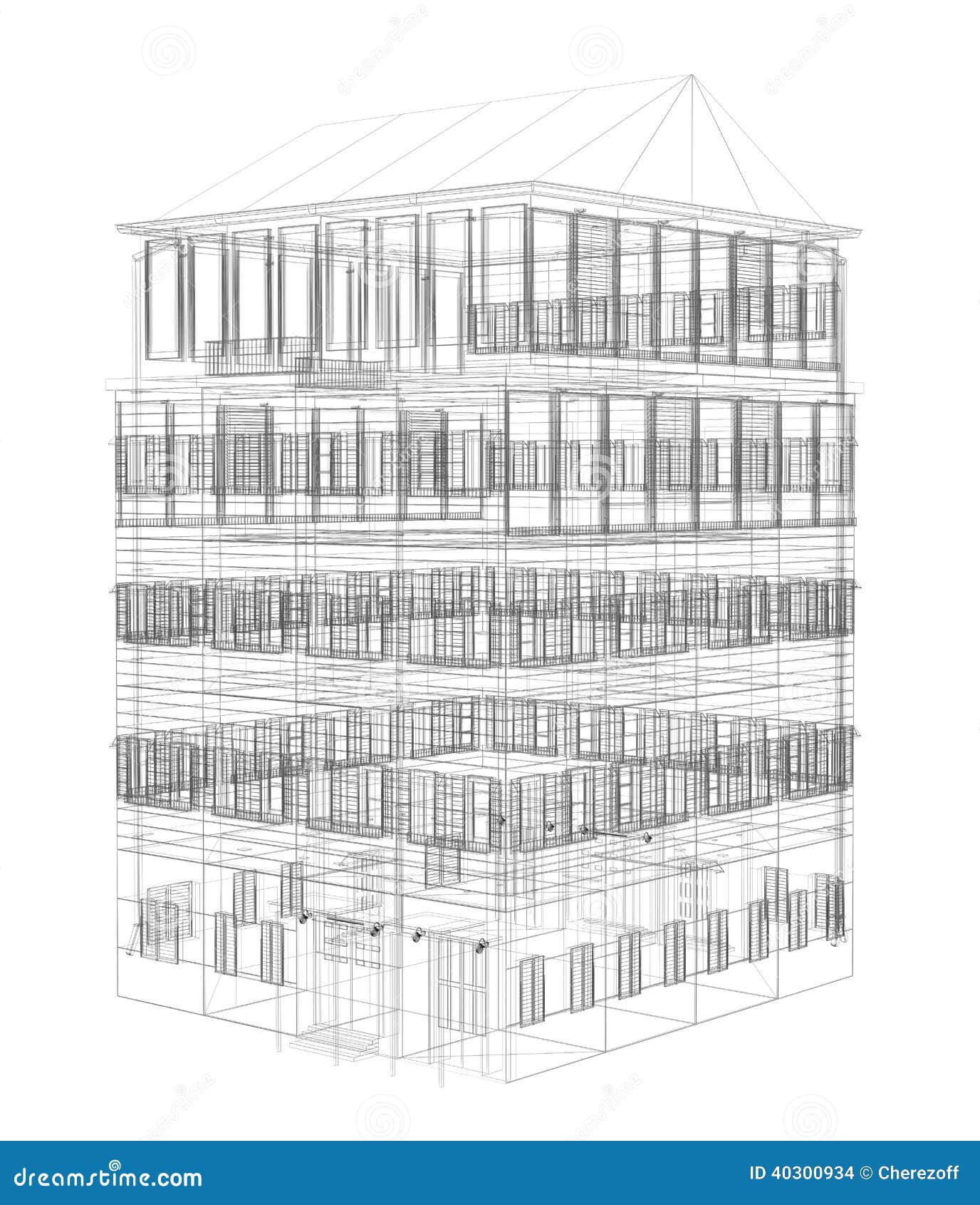 Highly Detailed Building. Wire-frame Render Stock Illustration ...