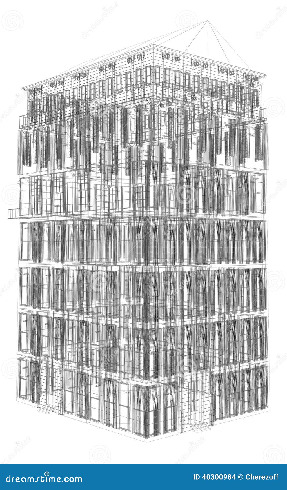 Highly Detailed Building. Wire-frame Render Stock Illustration ...