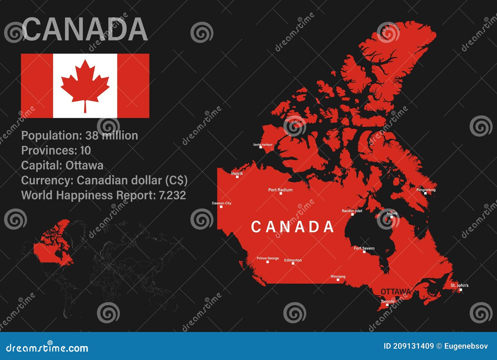 Highly Detailed Canada Map with Flag Capital and Small Map of the World ...