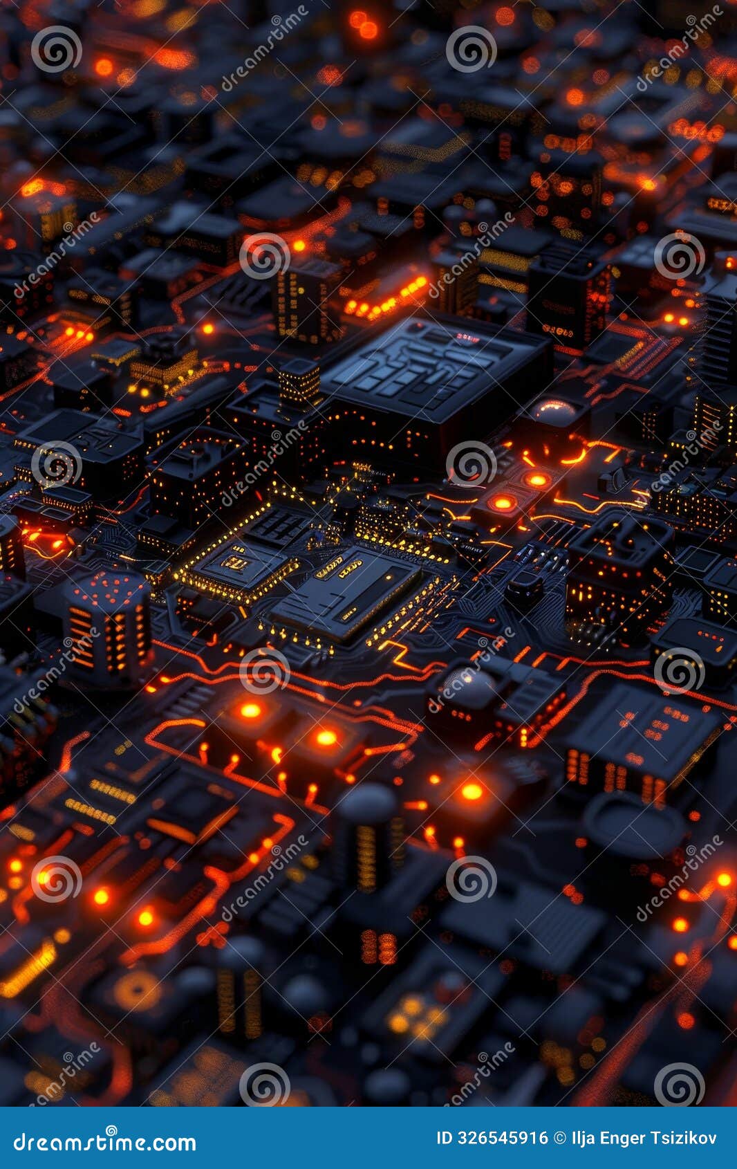 Highly Detailed Close Up of Illuminated Computer Chip Circuitry with ...