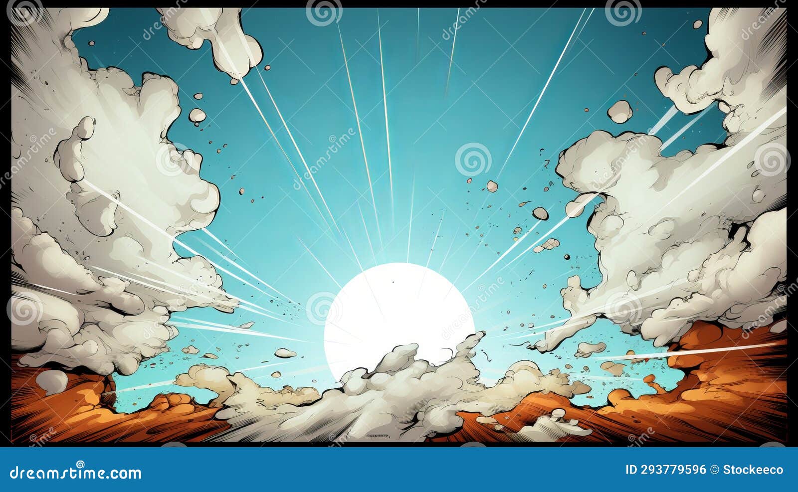 Highly Detailed Comic Image with Sun and Exploding Cloud Stock ...