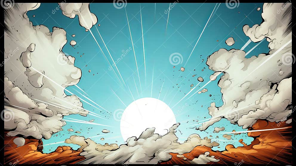 Highly Detailed Comic Image with Sun and Exploding Cloud Stock ...