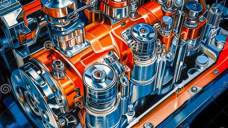 Detailed Cross Section of a Powerful Combustion Engine Revealing Its ...