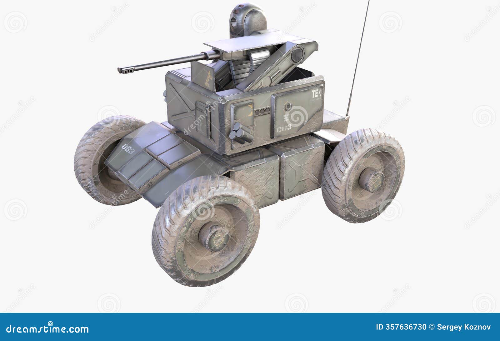 Futuristic Military Wheeled Combat Robot with Turret Gun Stock ...