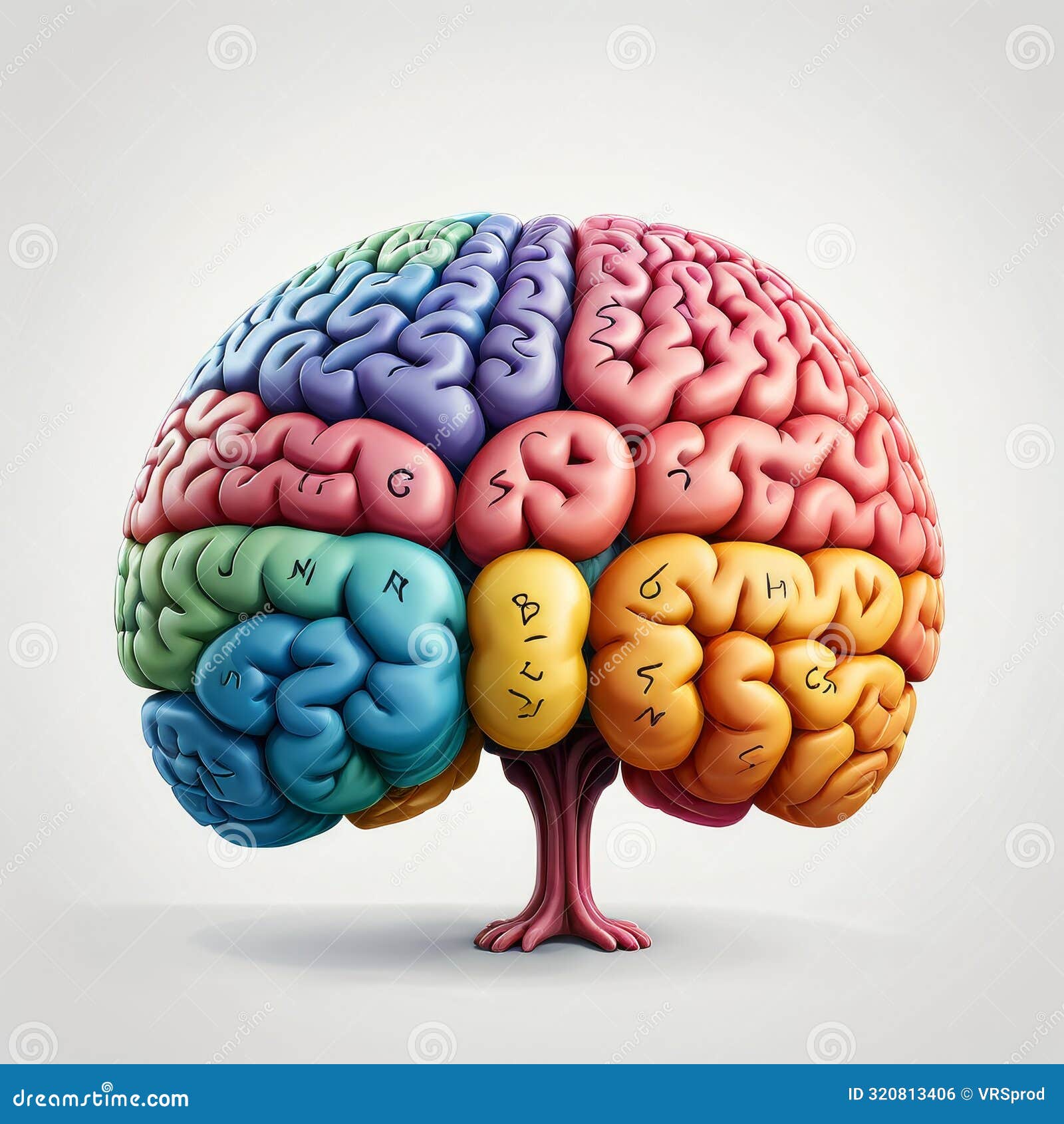 Colorful Brain Model with Labeled Sections Stock Illustration ...