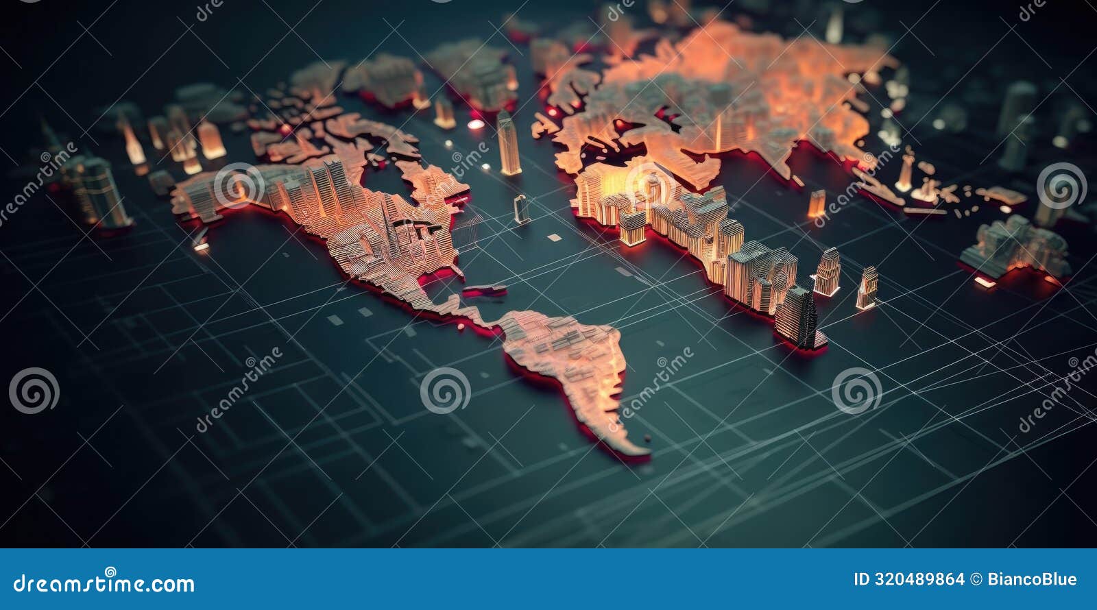 Highly Detailed 3D World Map with City Building and Dynamic Lighting ...