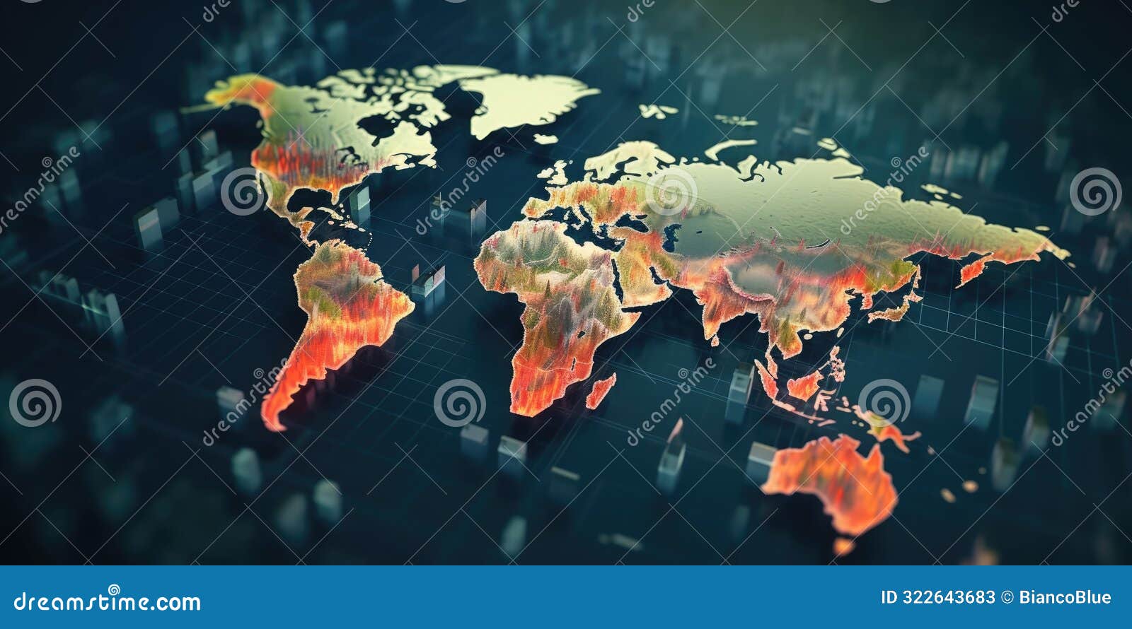 Highly Detailed 3D World Map with City Building and Dynamic Lighting ...