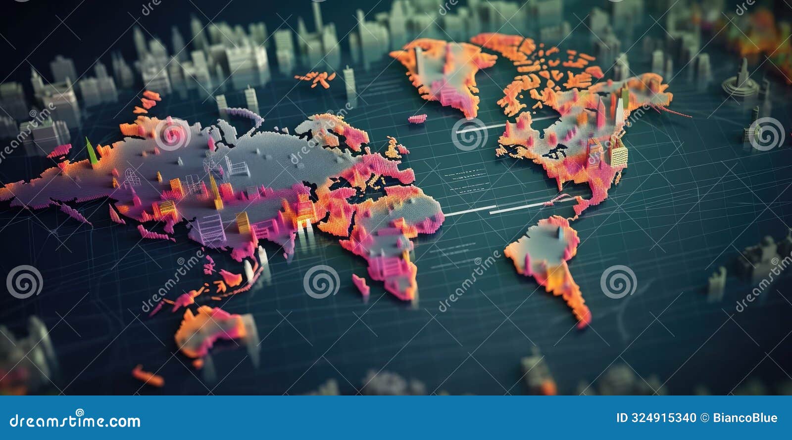 Highly Detailed 3D World Map with City Building and Dynamic Lighting ...