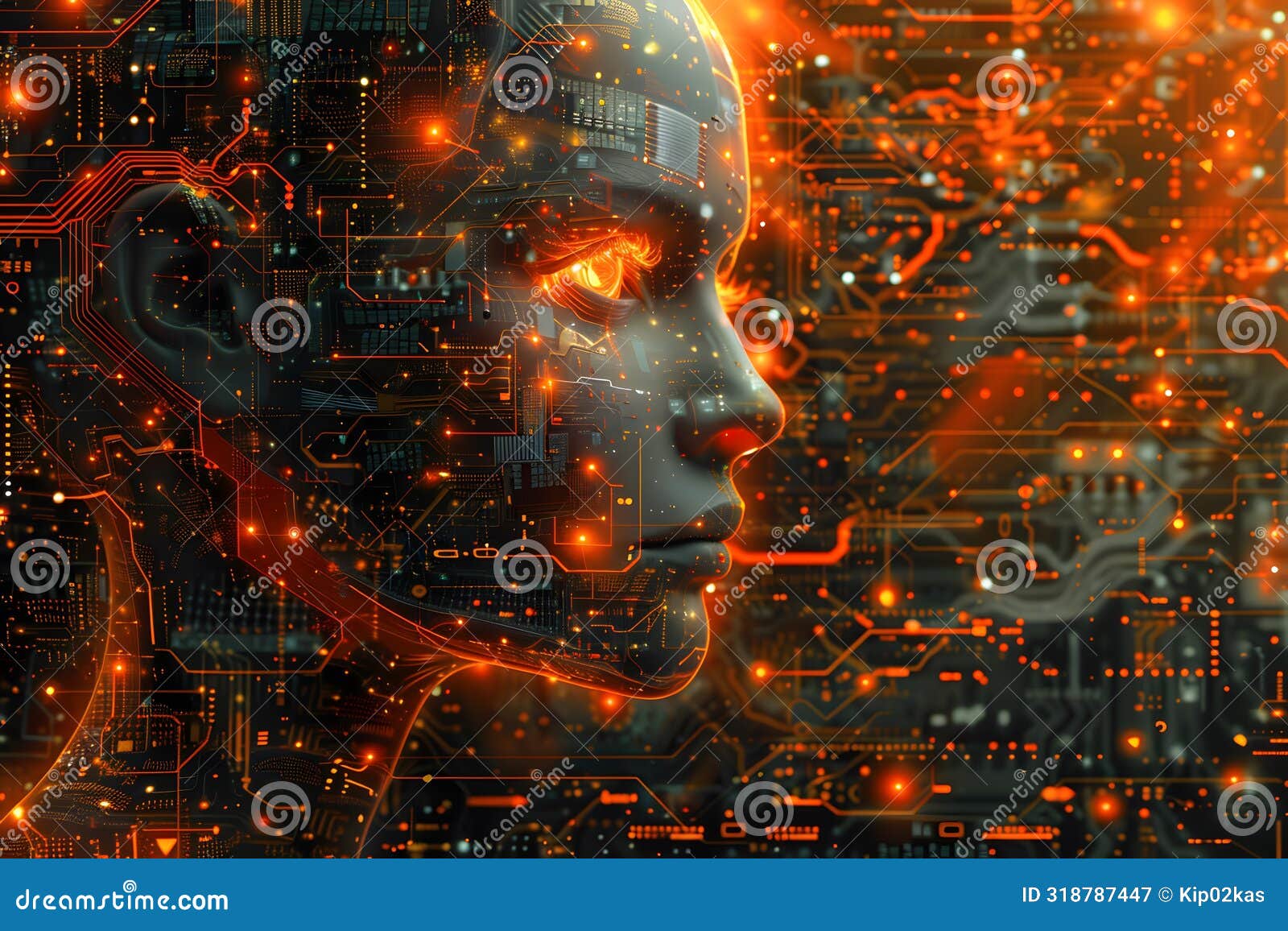 Artificial Intelligence Concept with Futuristic Digital Human Face and ...