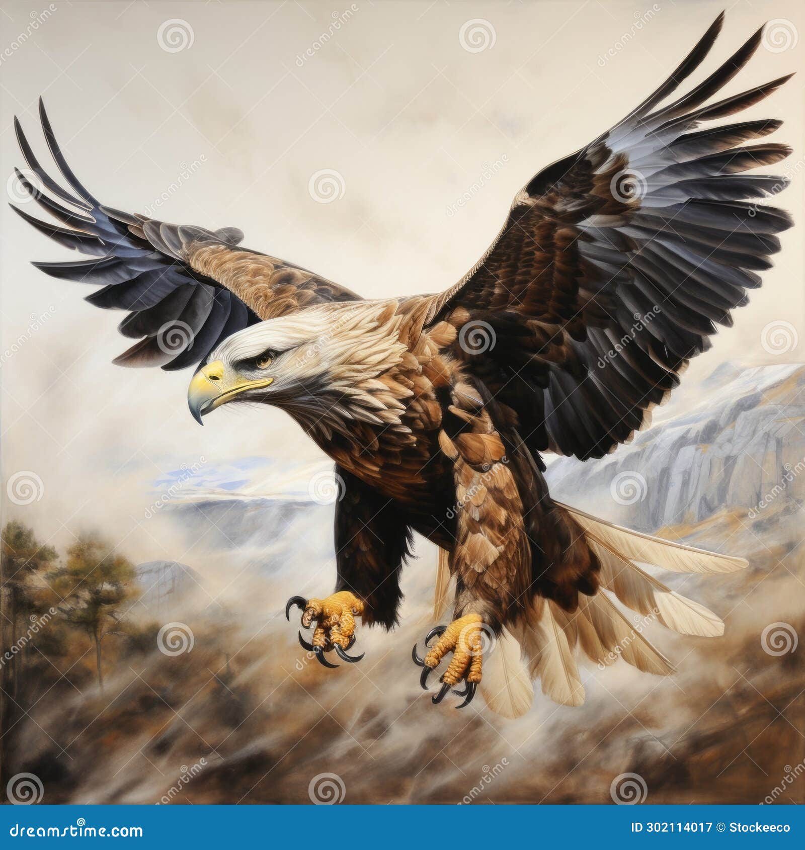 Highly Detailed Eagle in Flight Painting by Michael Komarck Stock ...
