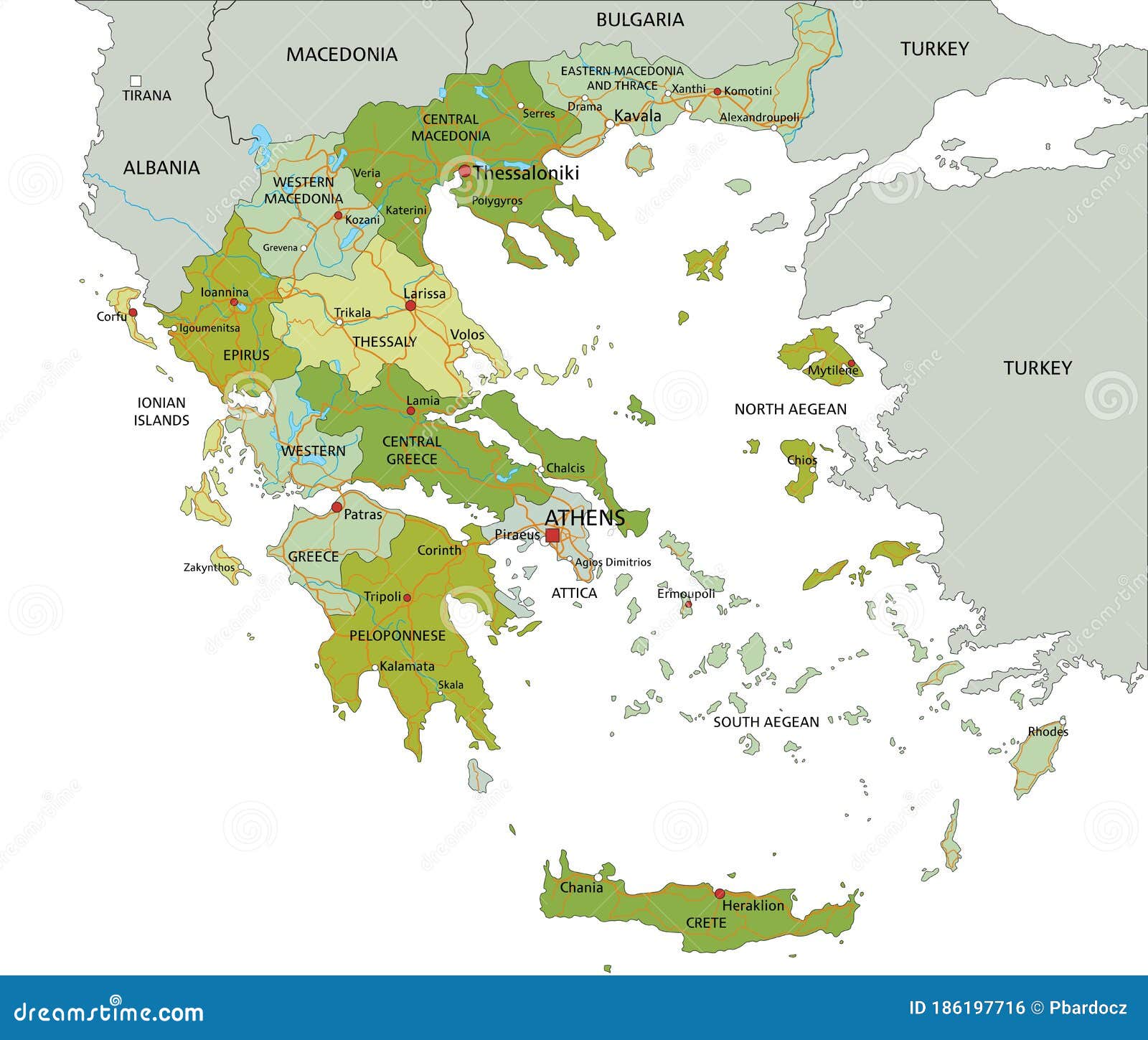 Political Map Of Greece Isolated On Transparent Background Vector ...